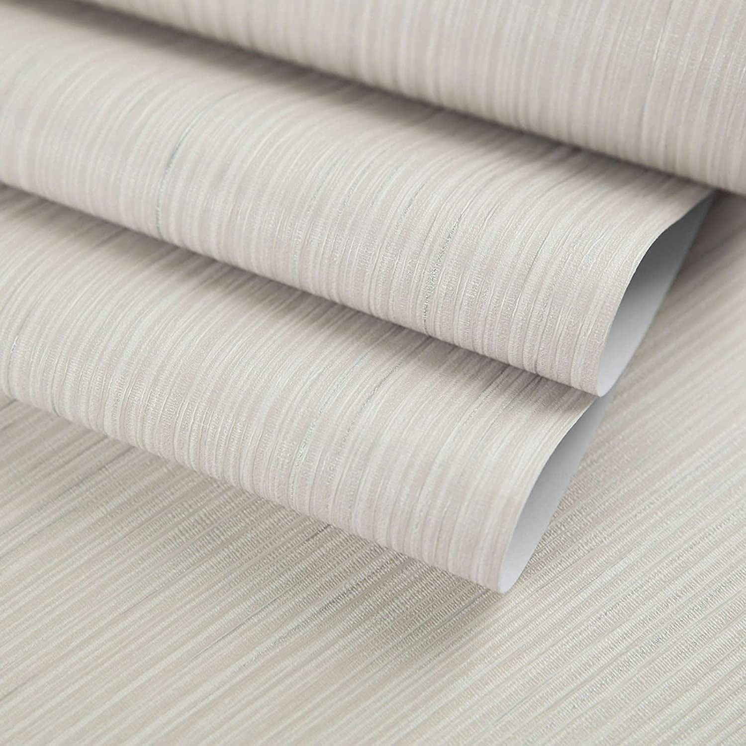 "Meiban Beige/Silver Grasscloth Wallpaper 17.7""X196"", Self-Adhesive ...