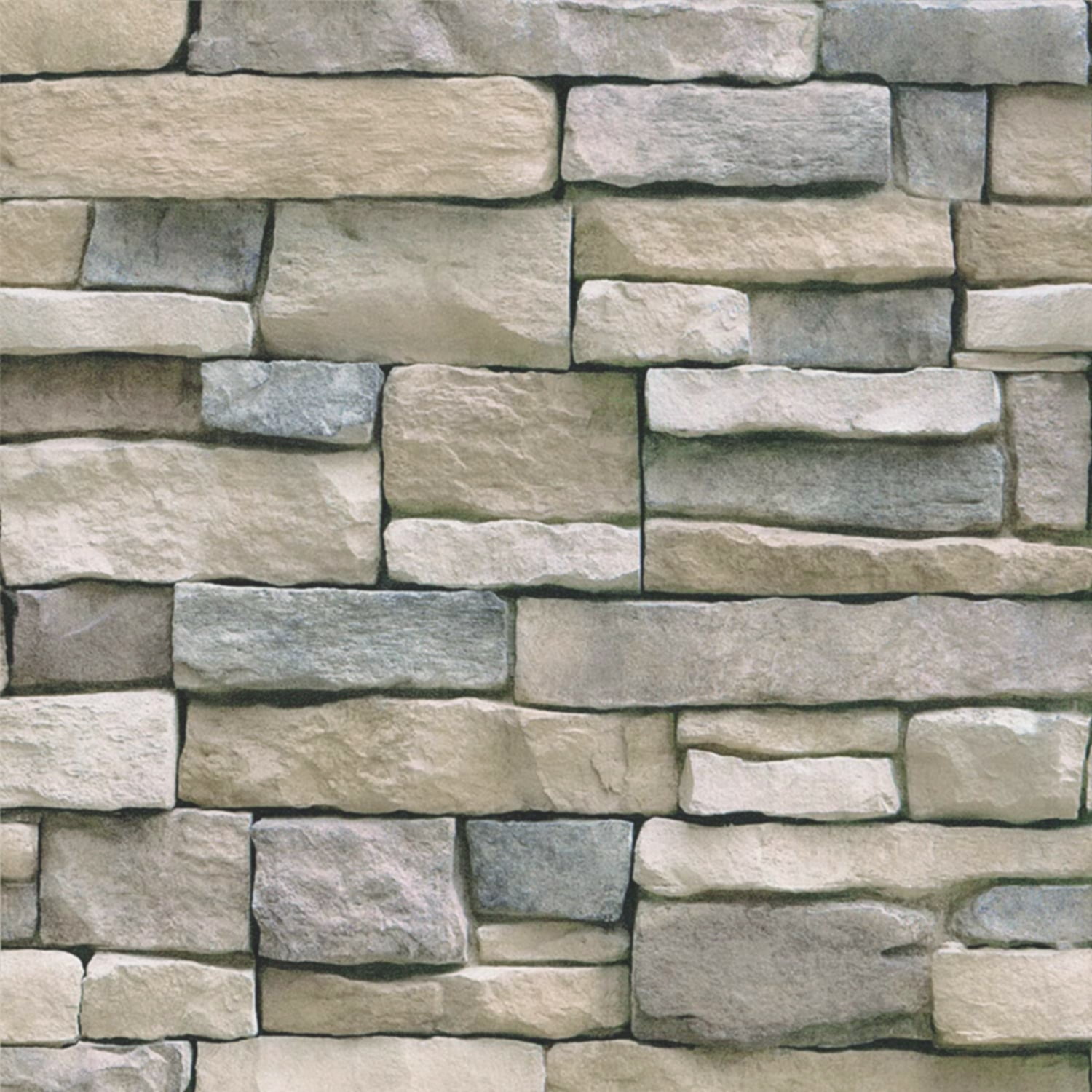 "Meiban Brown Stone Brick Peel & Stick Wallpaper, 17.7""x118"", Self ...