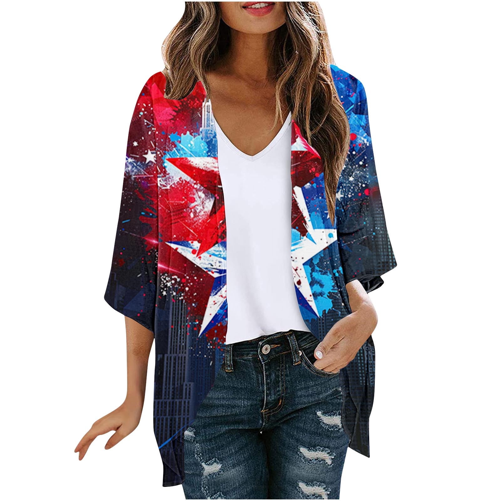 Meichang American Flag Kimono Cardigans for Women 4th of July ...