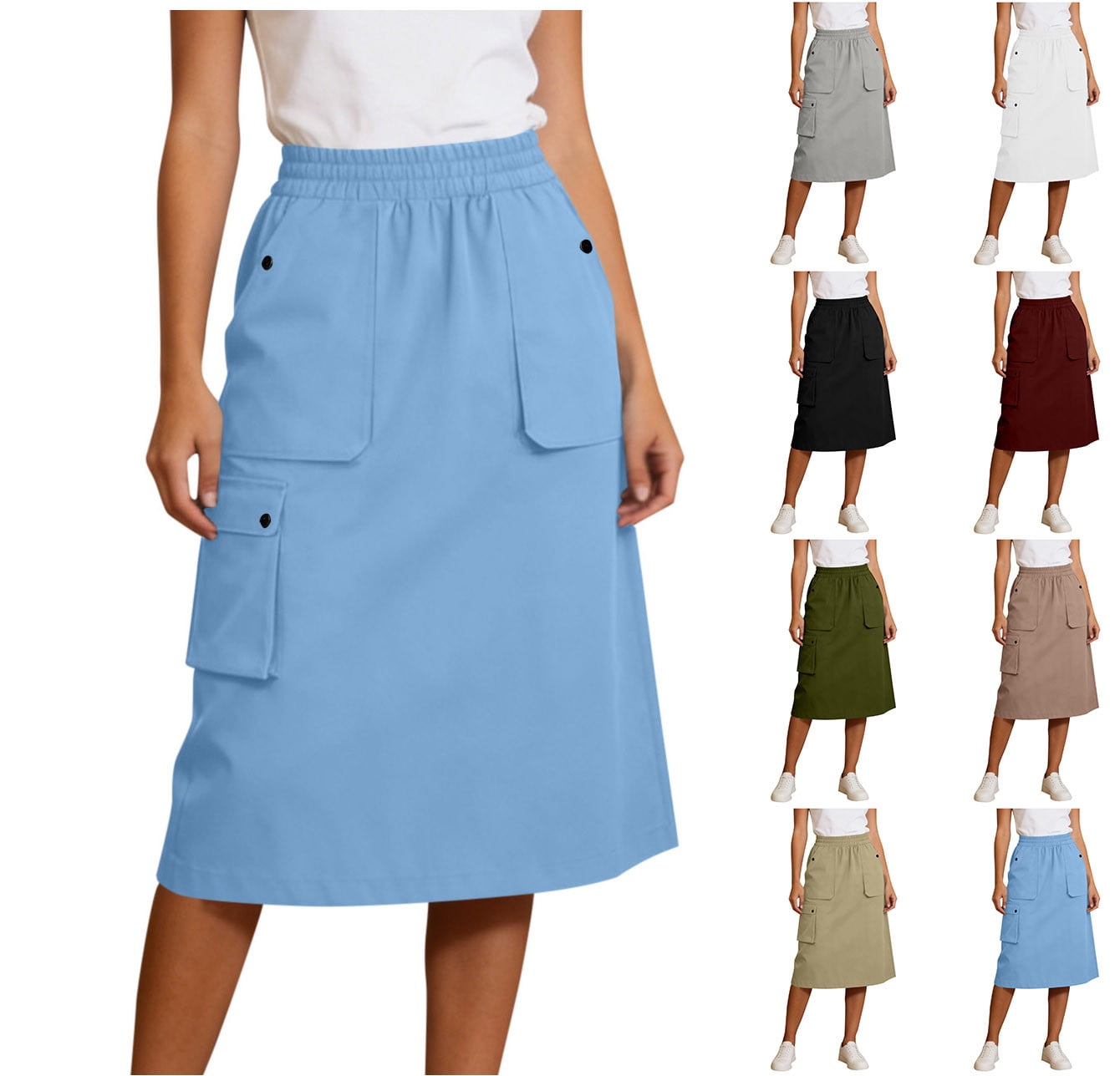 Meichang Cargo Midi Skirt for Women High Waist Casual A-Line Long Skirt ...
