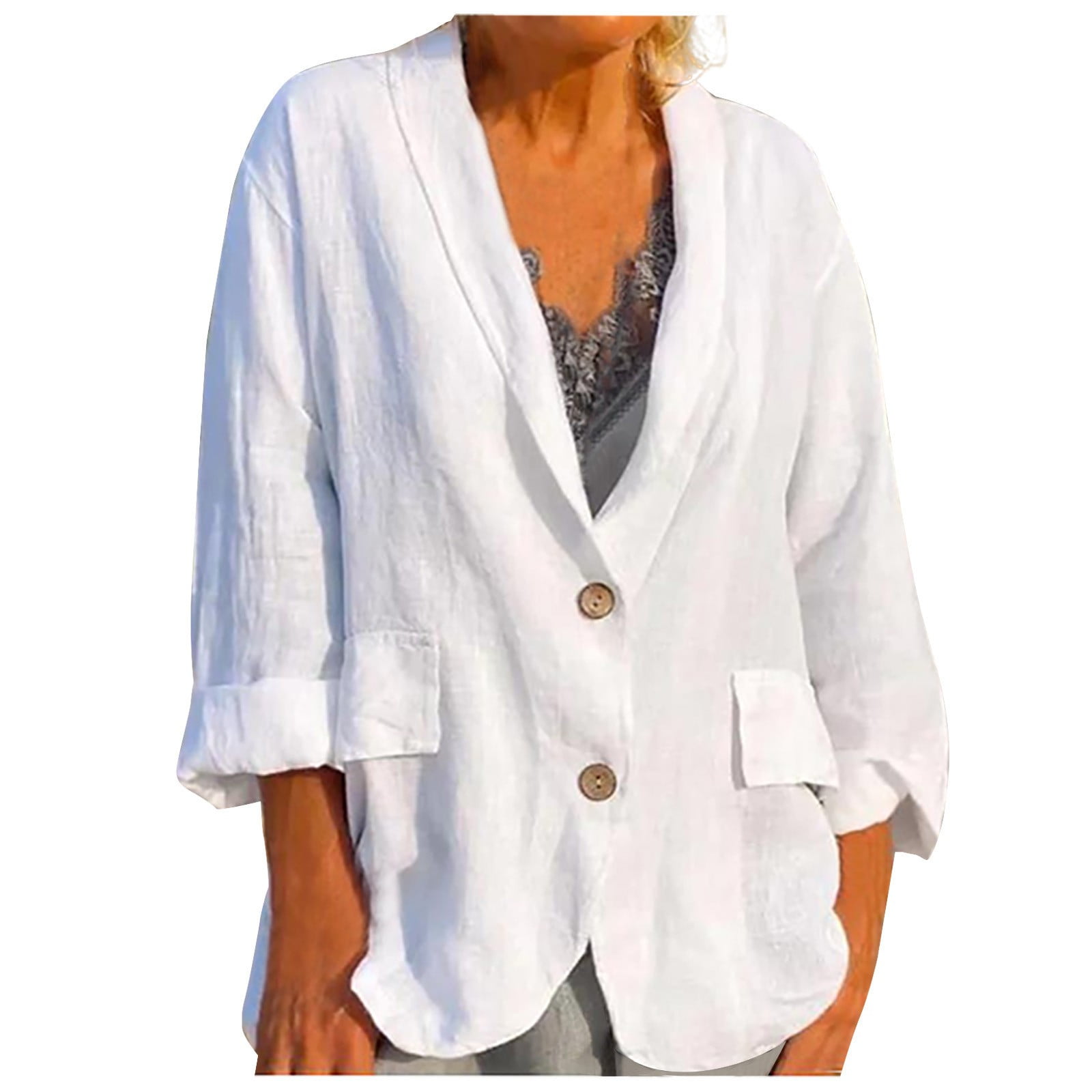 Meichang Cotton Linen Blazers for Women Dressy Casual Long Sleeve ...