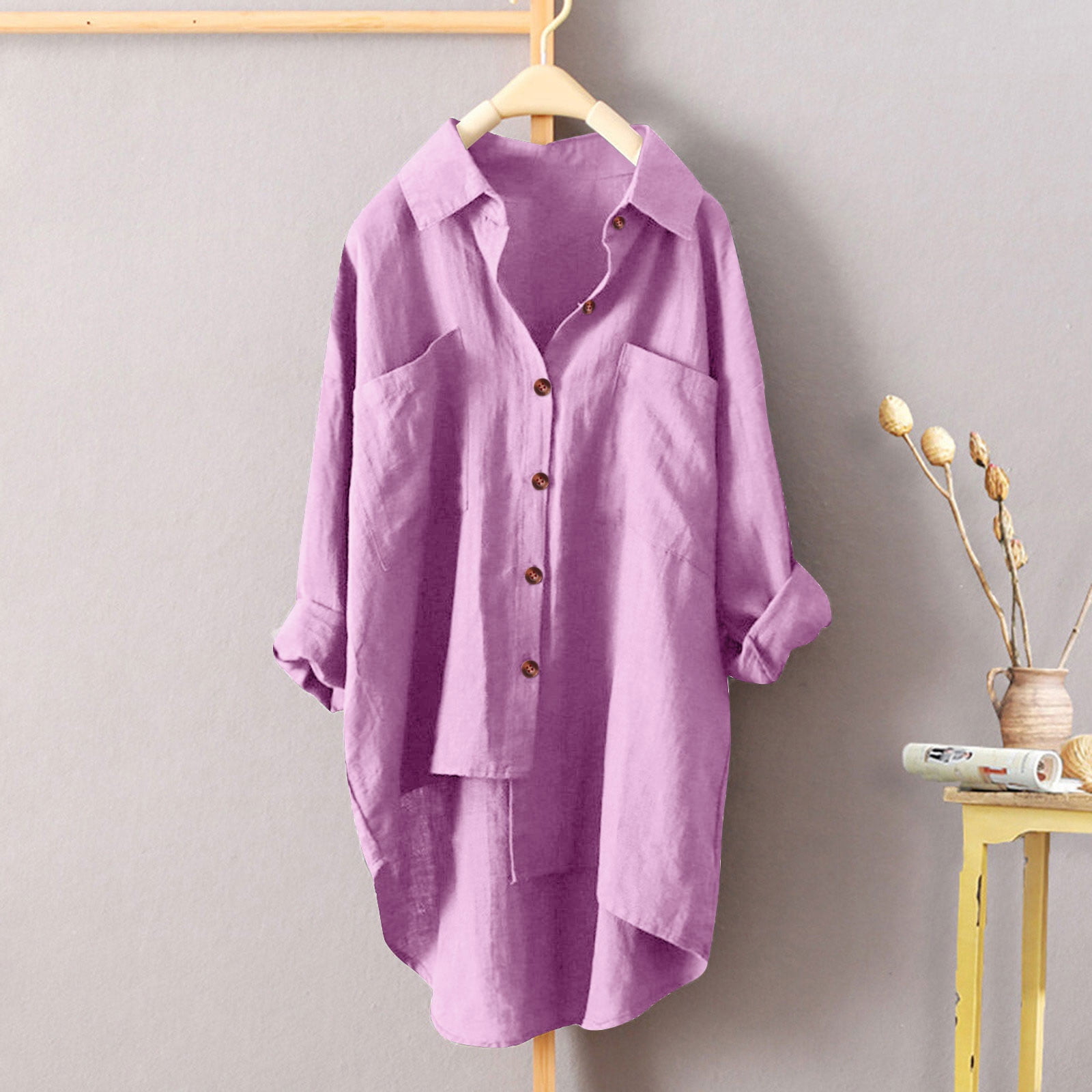 Meichang Cotton Linen Button Down Shirts for Women Plus Size Long ...
