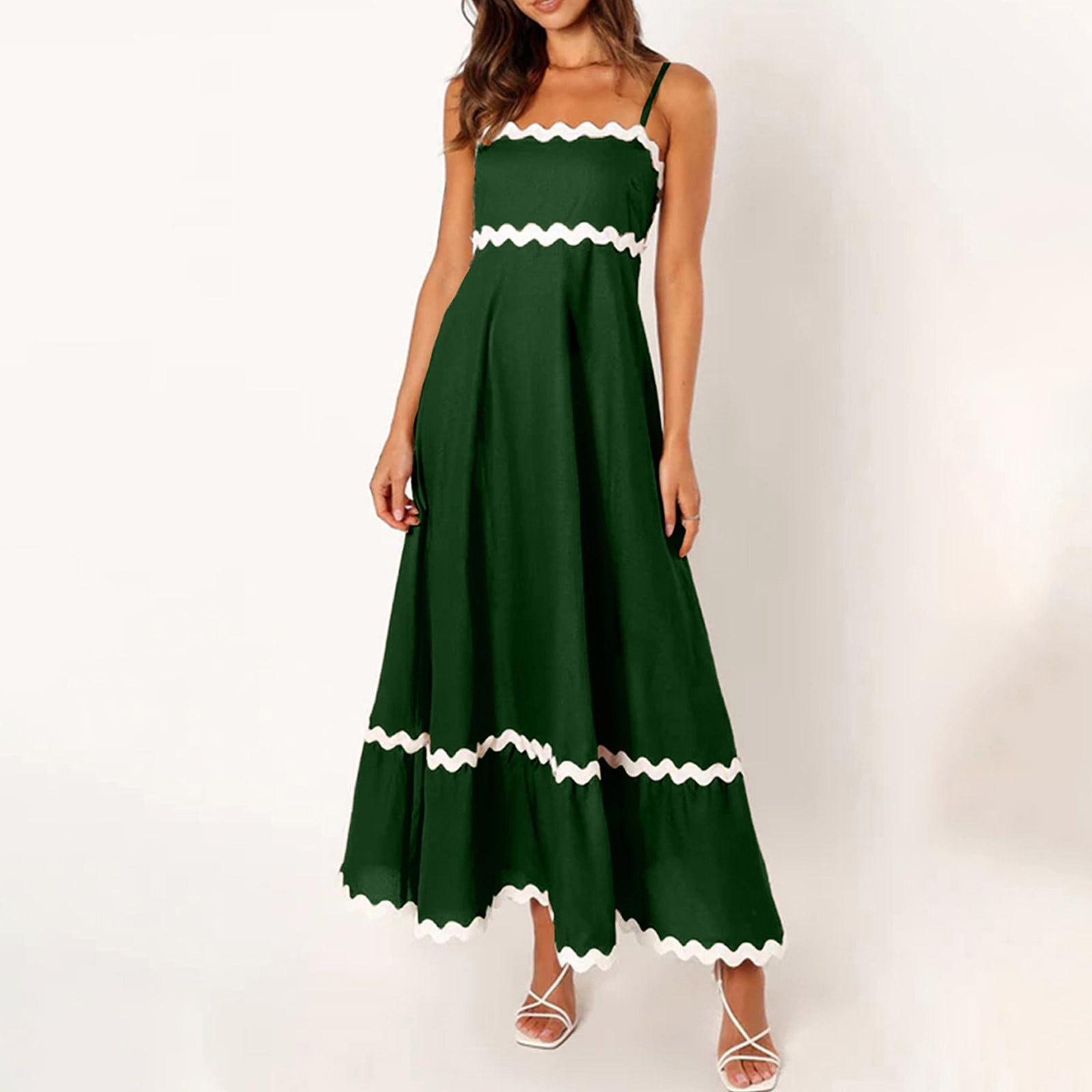 Meichang Dresses for Women Summer Fashion Wavy Striped Spaghetti Straps ...