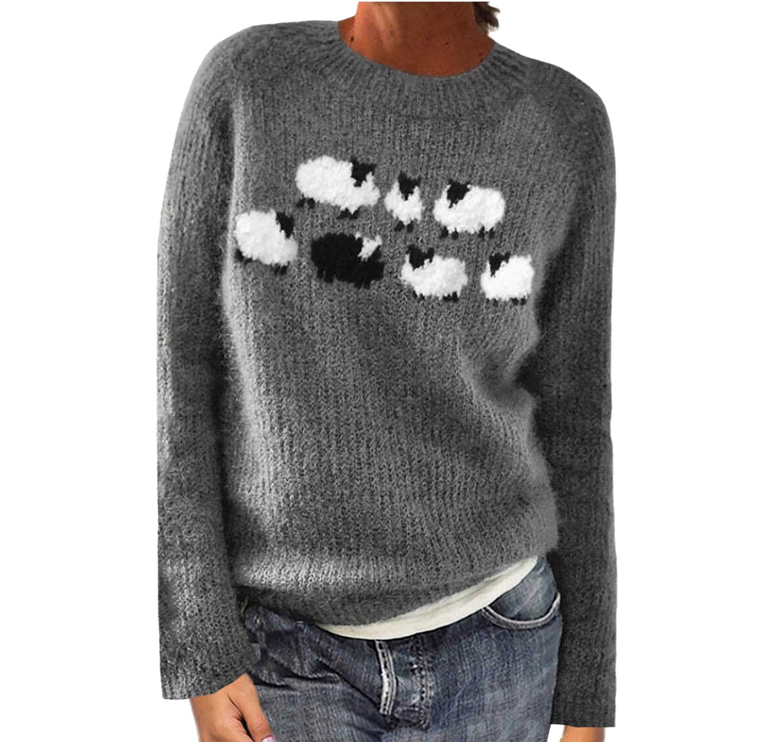 Meichang Fair Isle Sweater Women Vintage Print Long Sleeve Crew Neck ...