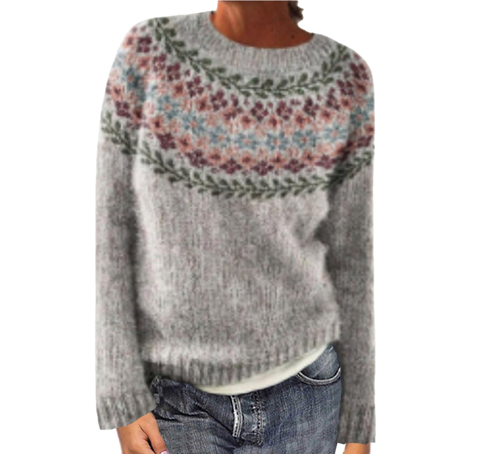 Meichang Fair Isle Sweaters Women Knitted Pullover Sweater Vintage ...