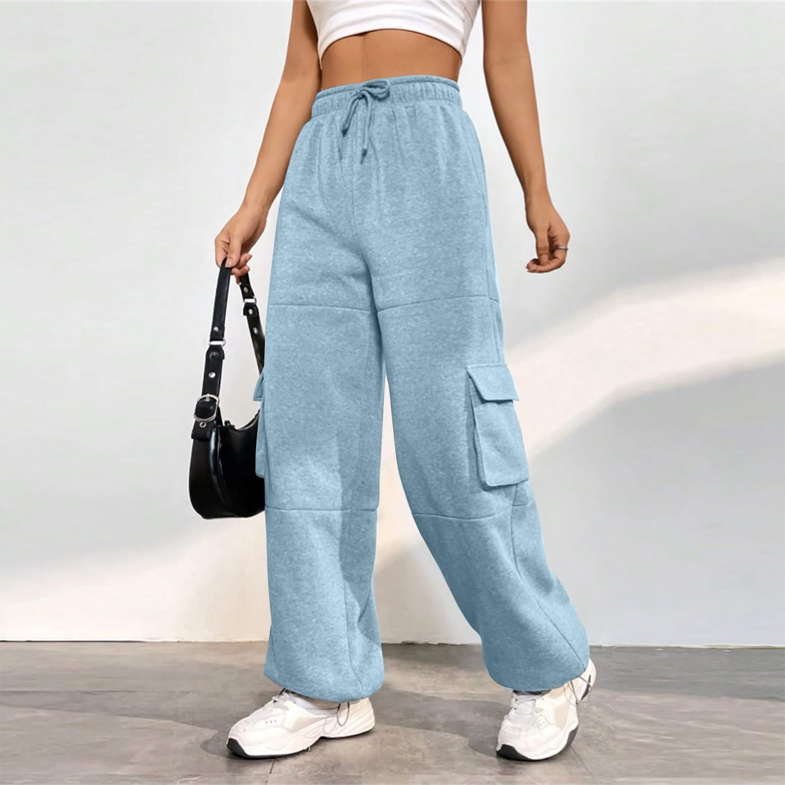 Meichang Fleece Cargo Sweatpants for Women Wide Leg Cargo Yoga Pants ...