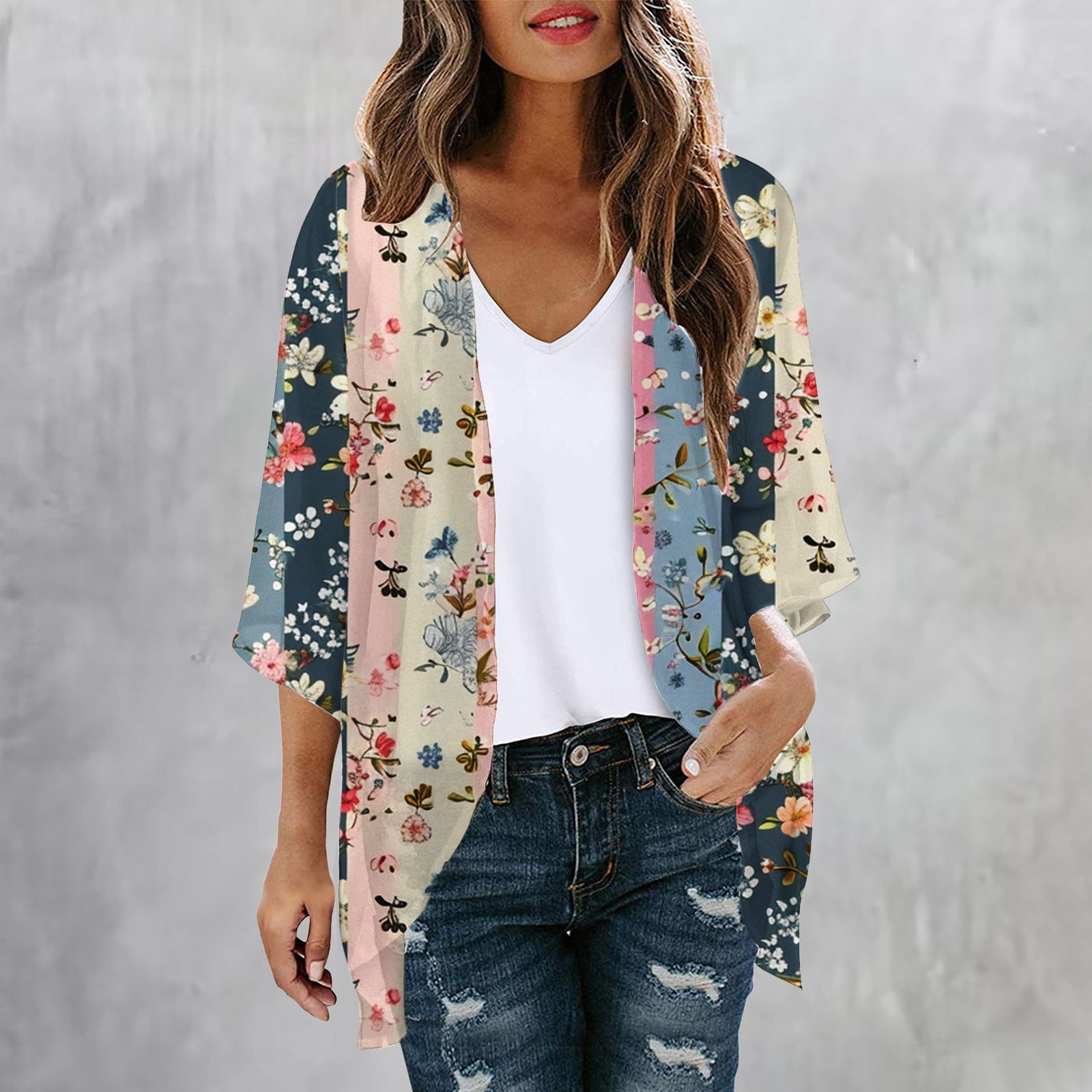 Meichang Floral Kimono Cardigans for Women Dressy Casual Chiffon ...
