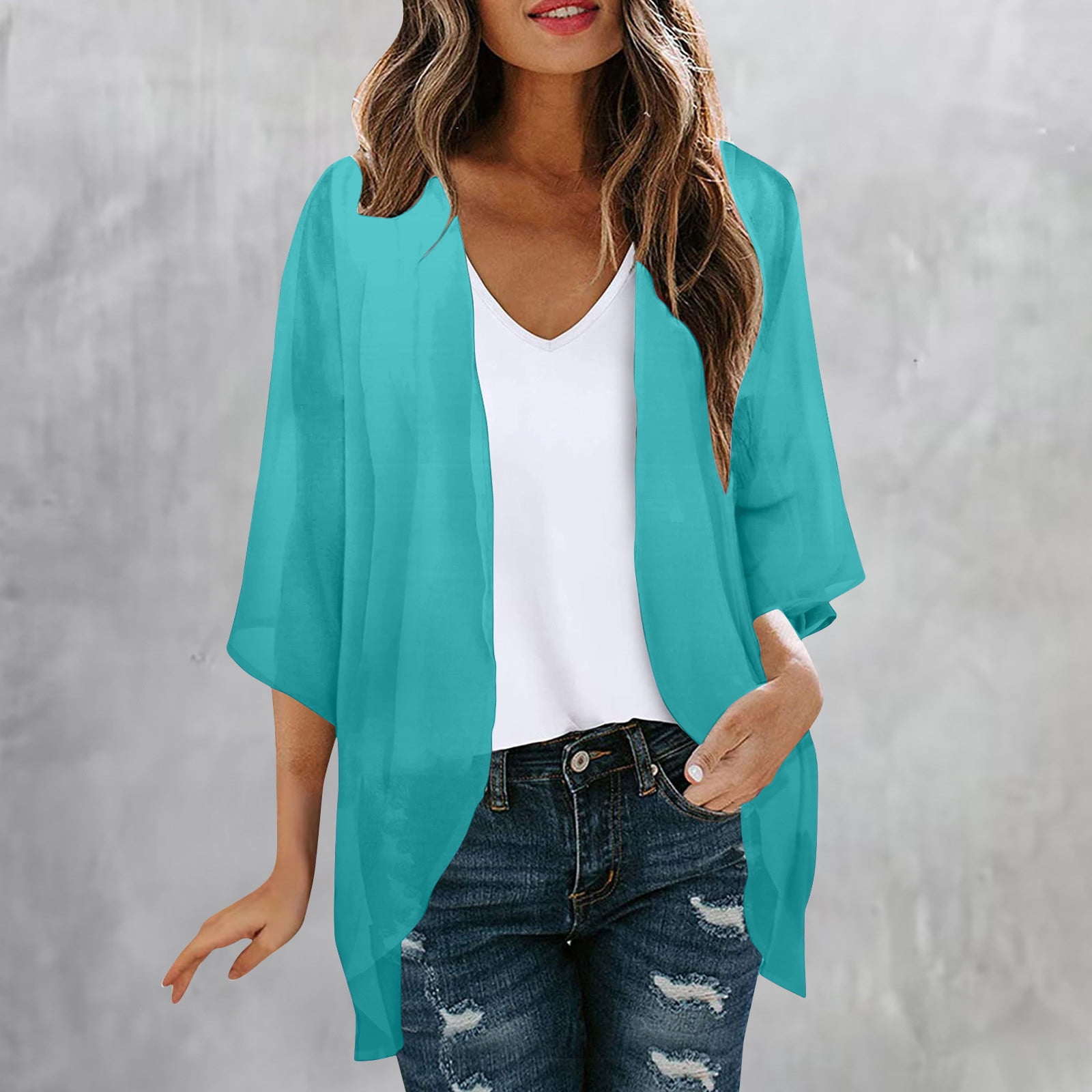 Meichang Light Weight Cardigan Women Summer Solid Puff Sleeve Chiffon ...