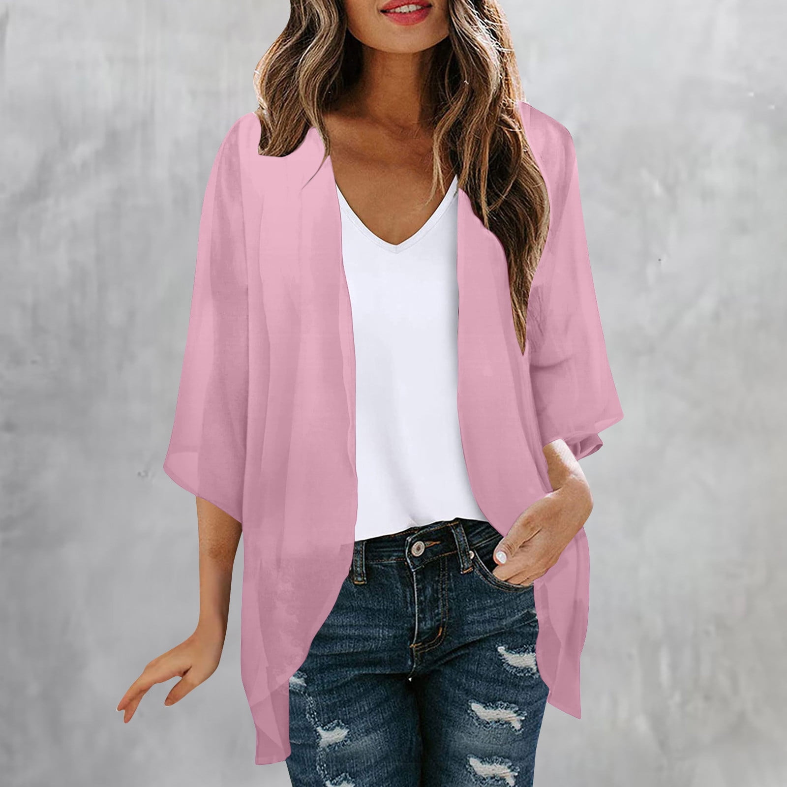 Meichang Light Weight Cardigan Women Summer Solid Puff Sleeve Chiffon ...