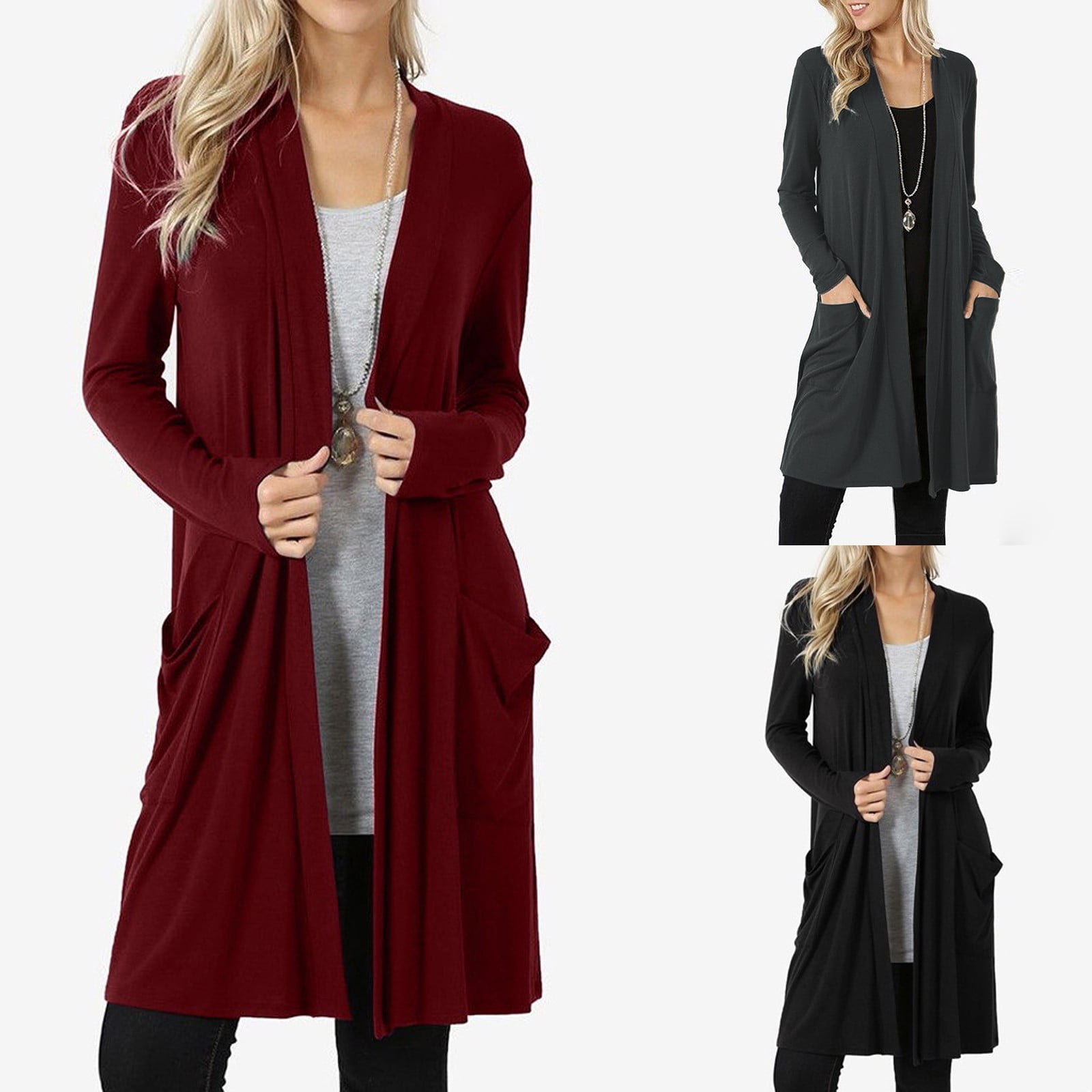 Meichang Long Cardigans for Women with Pockets Long Sleeve Drape Open ...