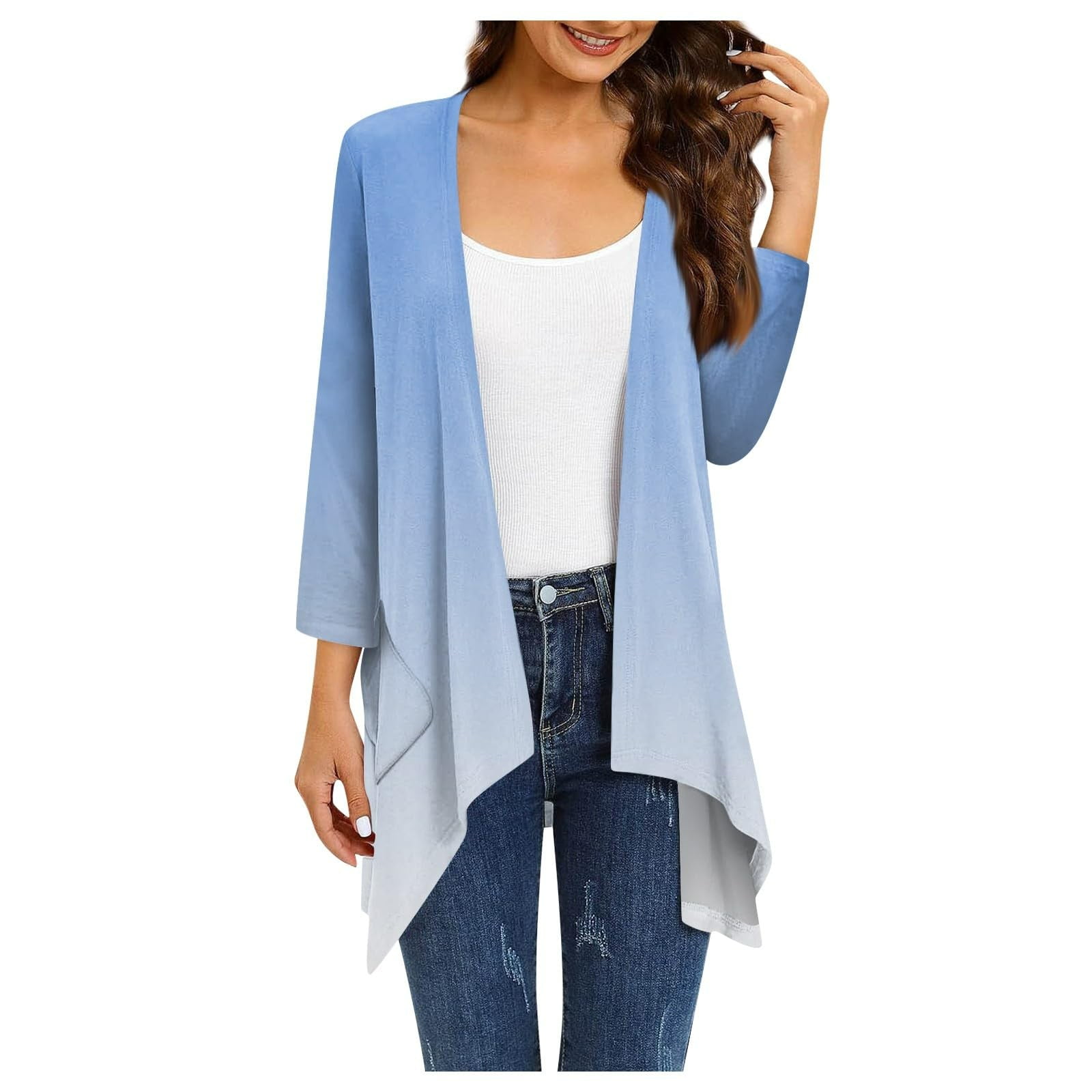 Meichang Plus Size Cardigan for Women Dradient Long Sleeve Draped ...