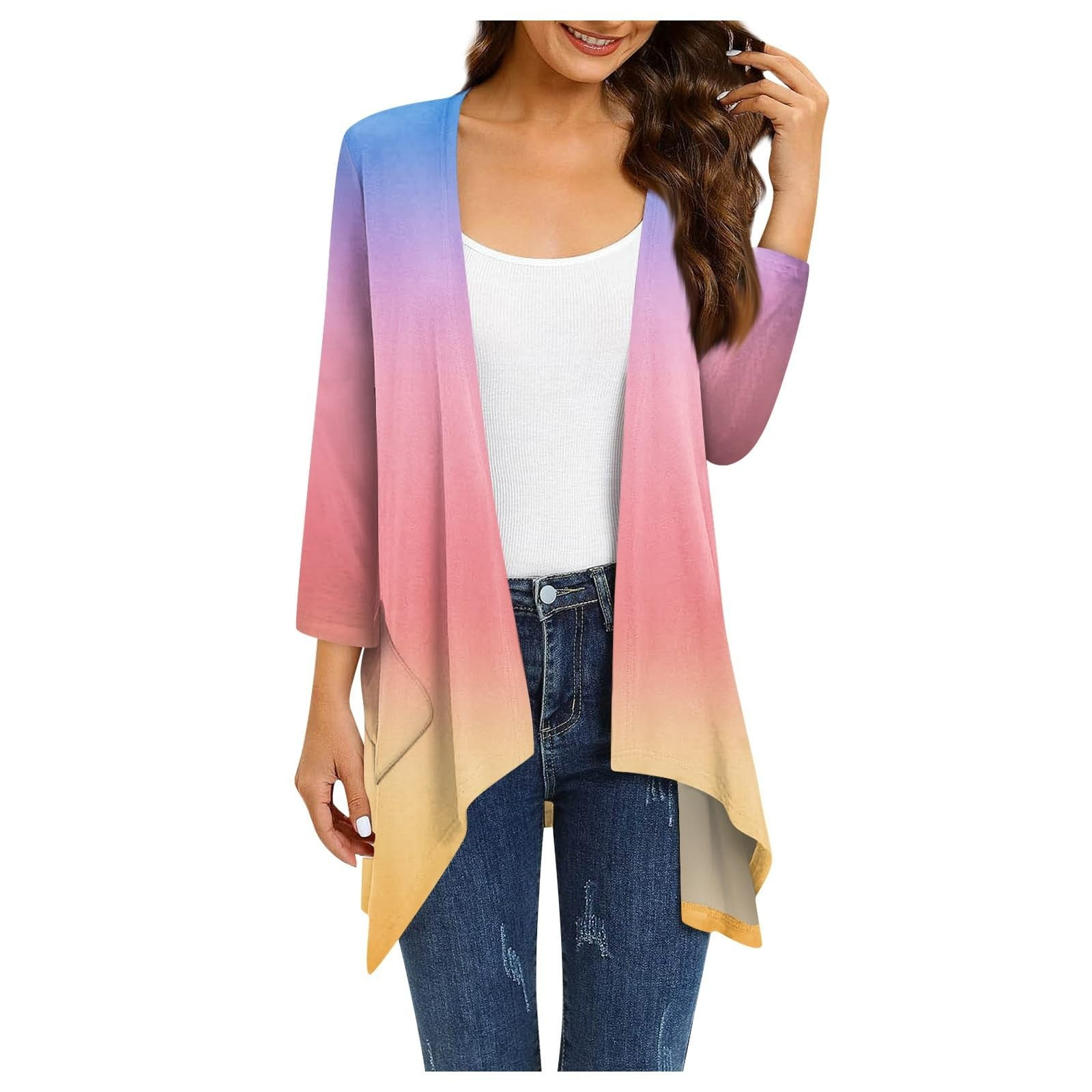 Meichang Plus Size Cardigan for Women Dradient Long Sleeve Draped ...