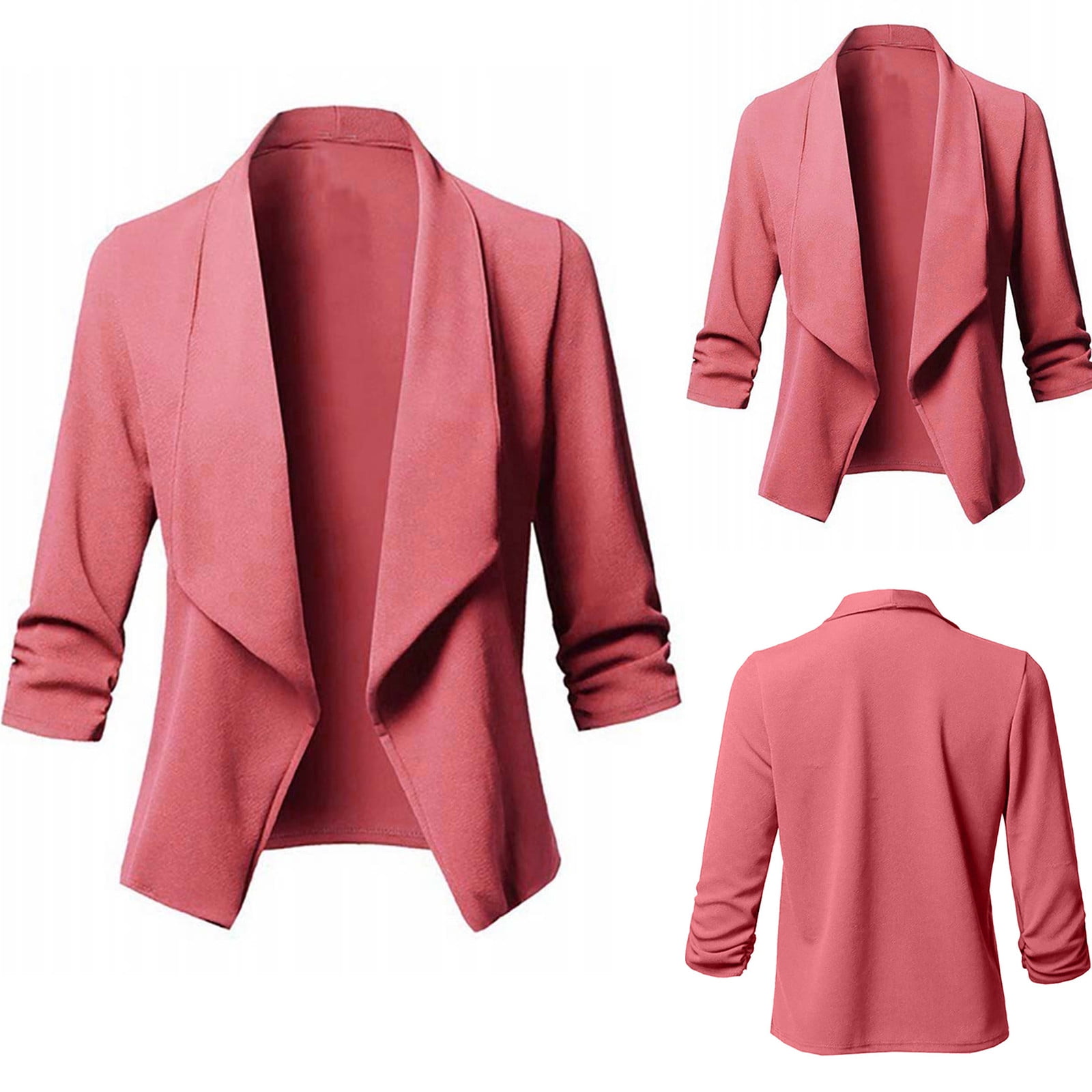 Meichang Plus Size Pink Blazer for Women - Summer Pleated Long Sleeve ...