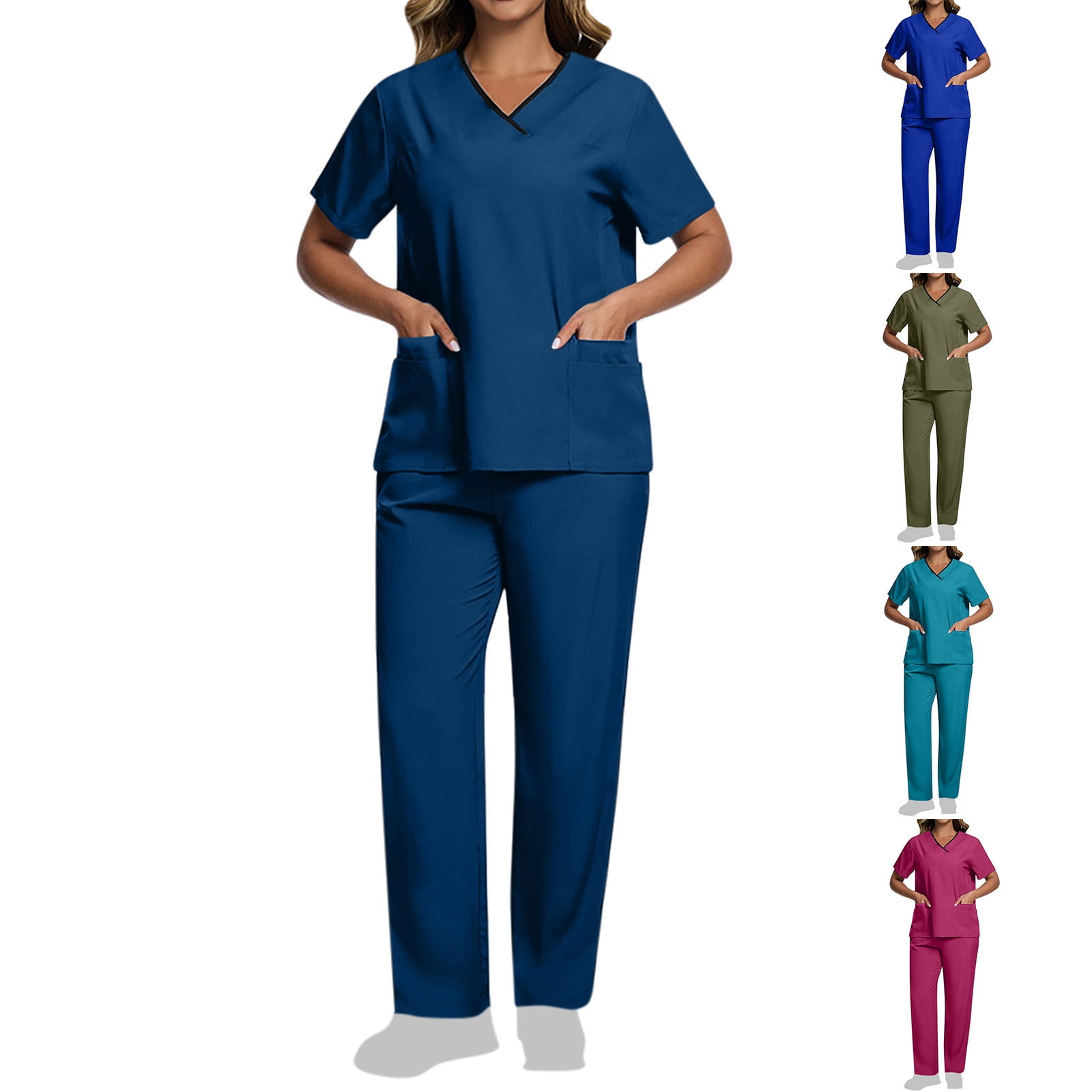 Meichang Scrub Sets Women V Neck Scrub Top Short Sleeve Scrubs Soft ...