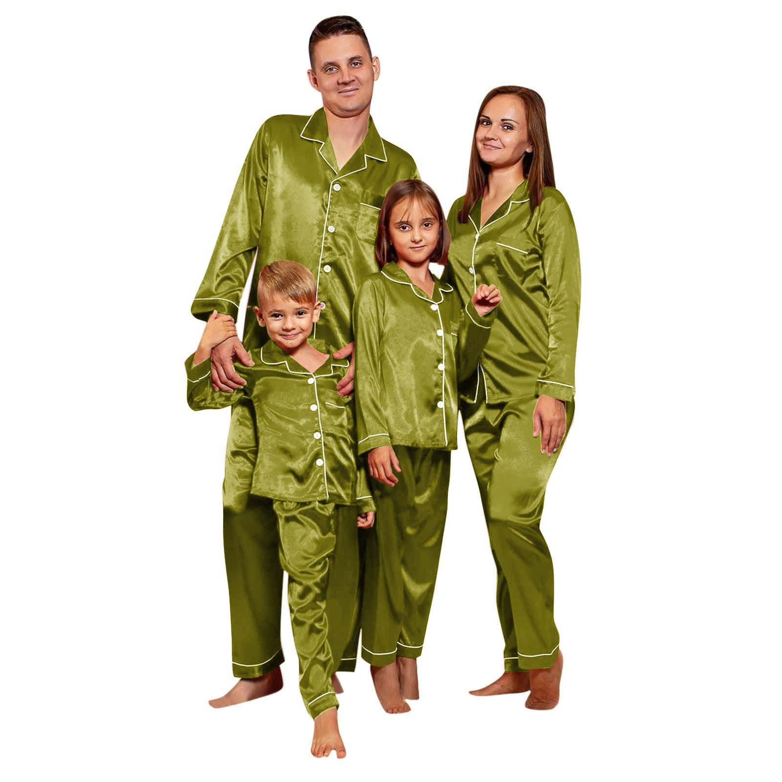 Meichang Silk Satin Matching Family Pajama Set Womens Mens Kids Long ...