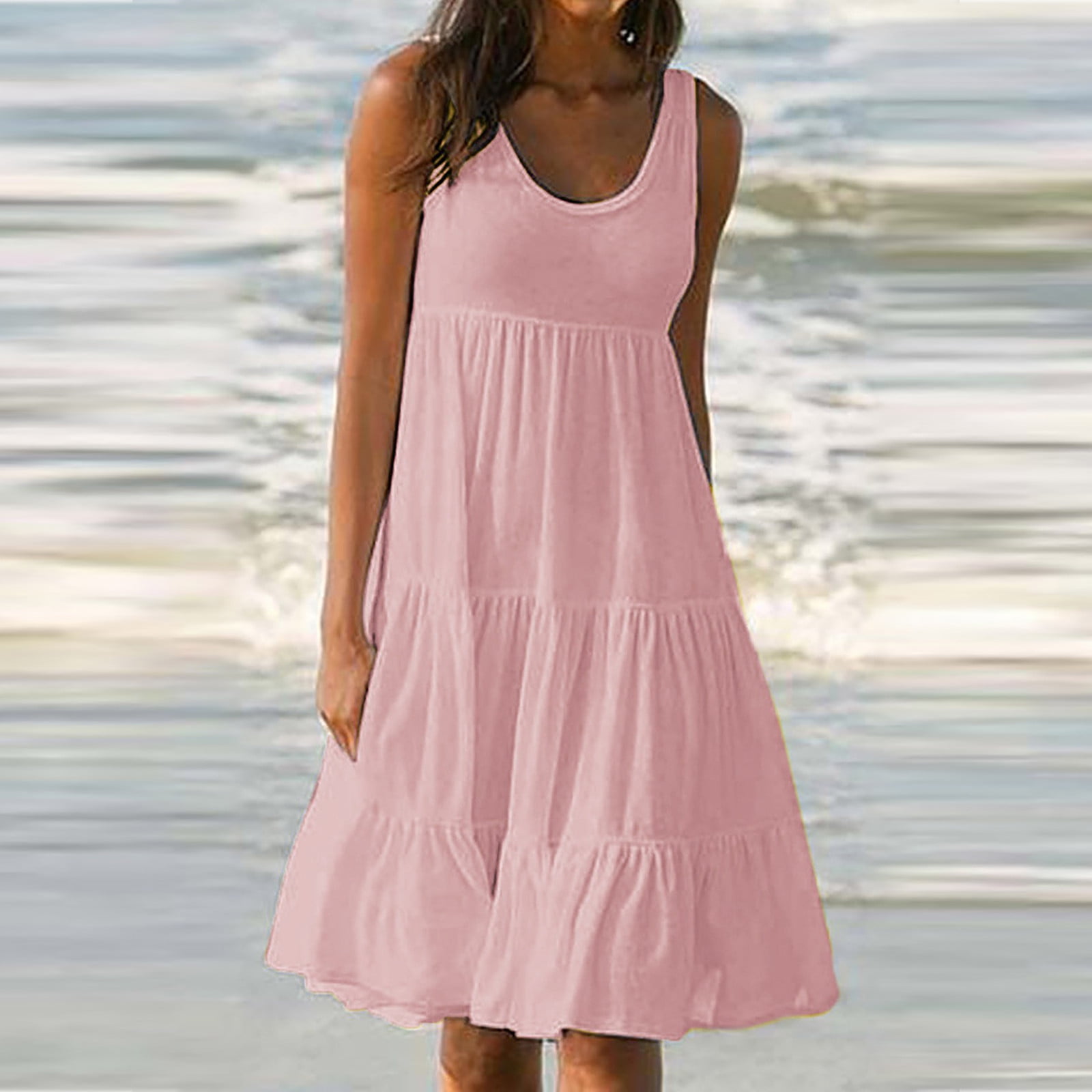 Meichang Sleeveless Sundresses for Women Plus Size U Neck Tiered ...