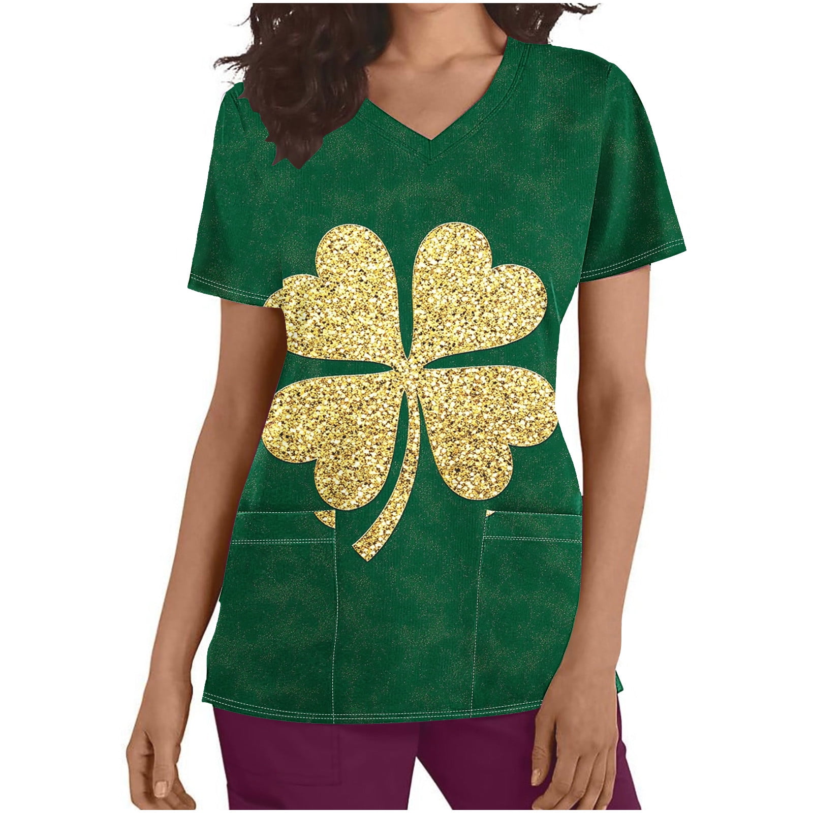 Meichang St Patricks Day Scrub Tops Women Short Sleeve V-Neck Working ...