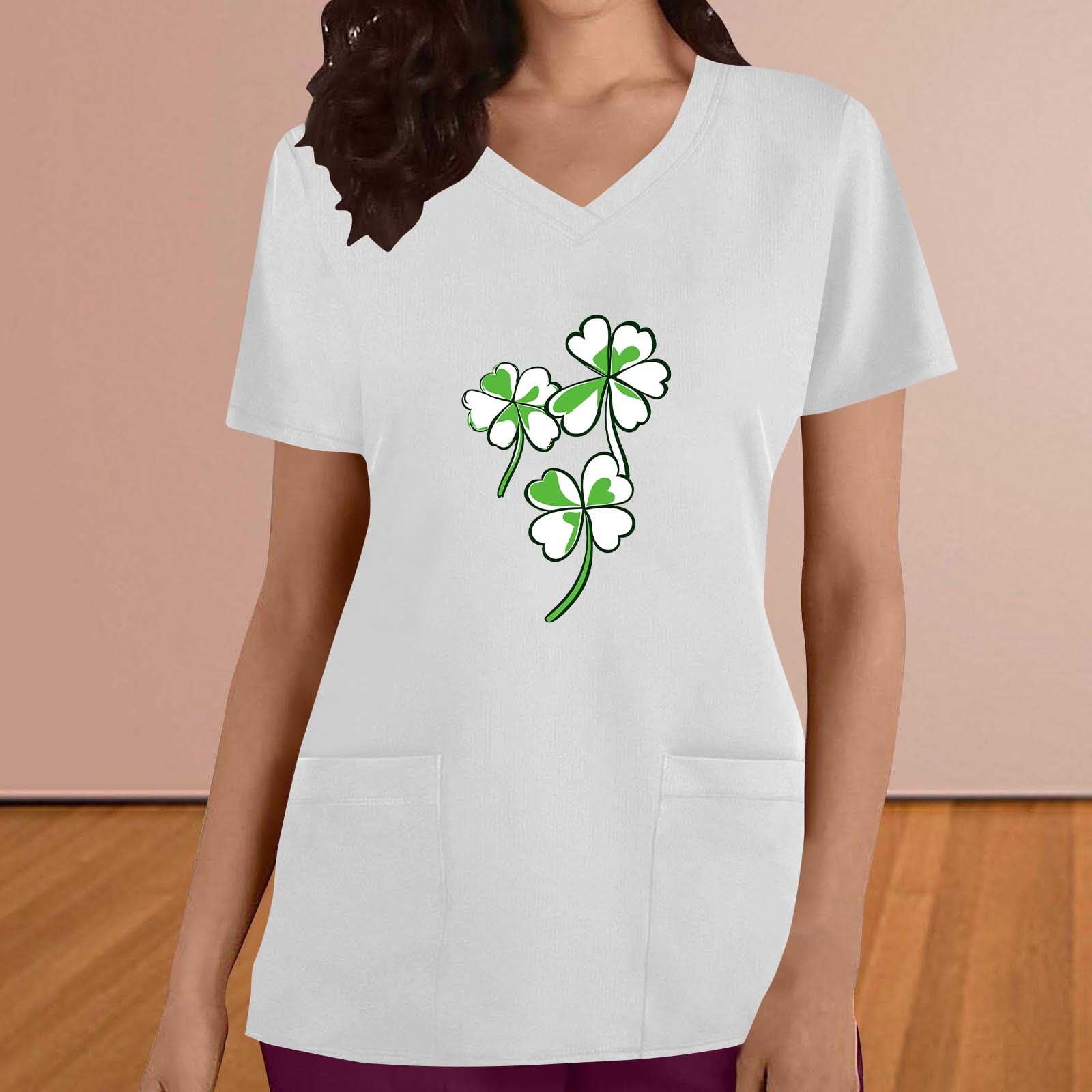 Meichang St Patricks Day Scrubs Women Lucky Green Shamrock Four Leaf ...