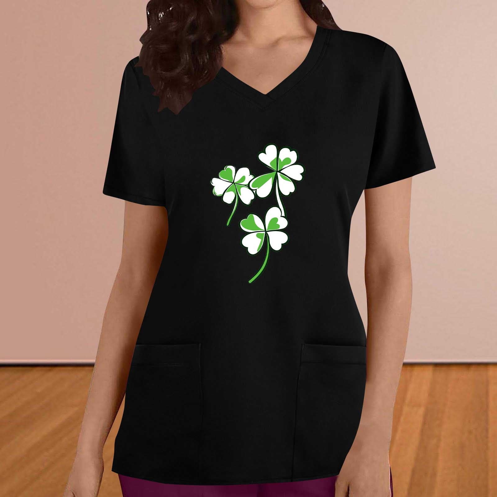 Meichang St Patricks Day Scrubs Women Lucky Green Shamrock Four Leaf ...