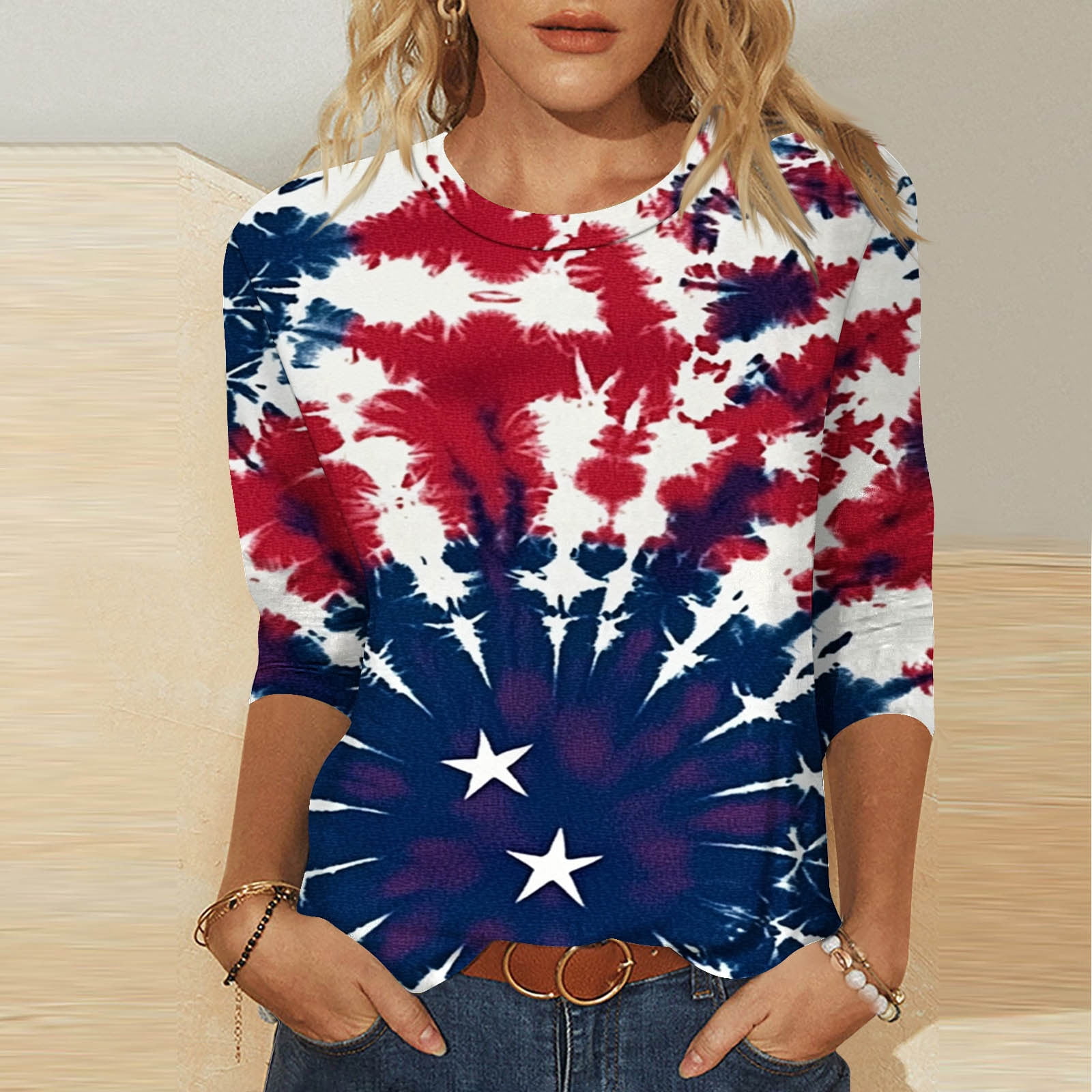 Meichang USA Flag Shirt for Women Stars and Stripes Graphic T Shirts 3/ ...