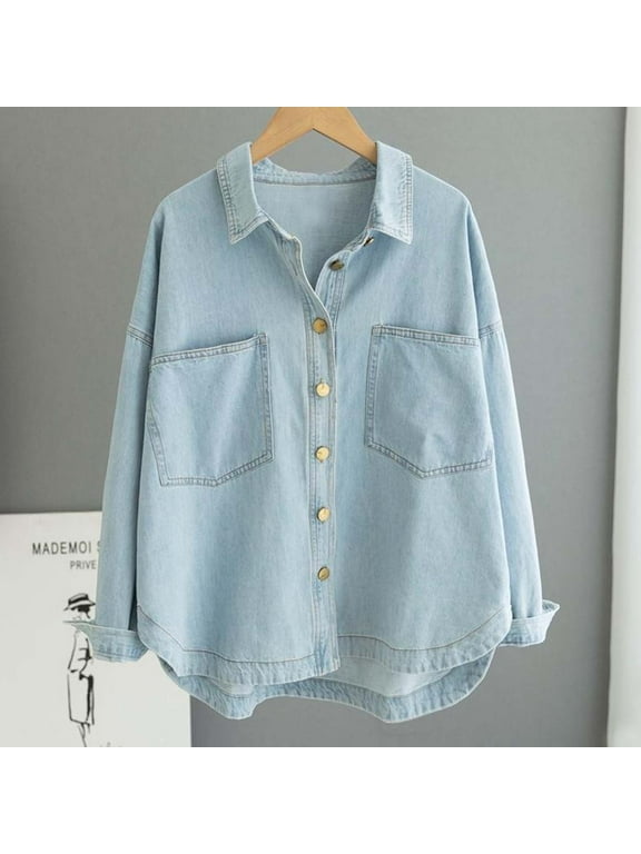 Eytino Women's Oversized Denim Jacket Casual Long Boyfriend Jean Jacket for Autumn Spring Green ...