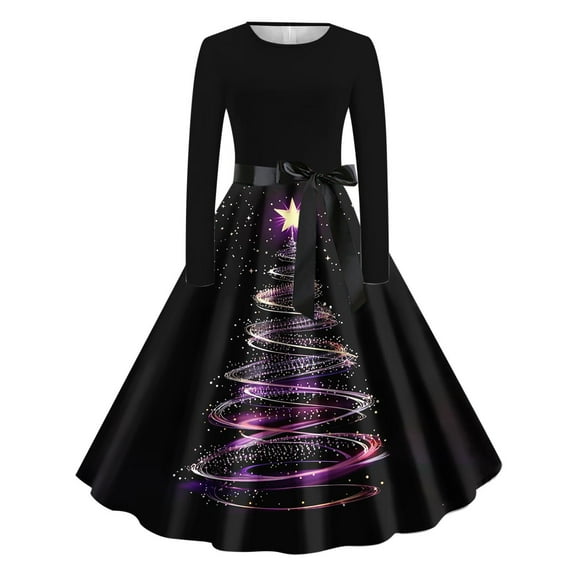 Meichang Women's Christmas Dress Vintage 1950s Midi Swing Dress Long ...