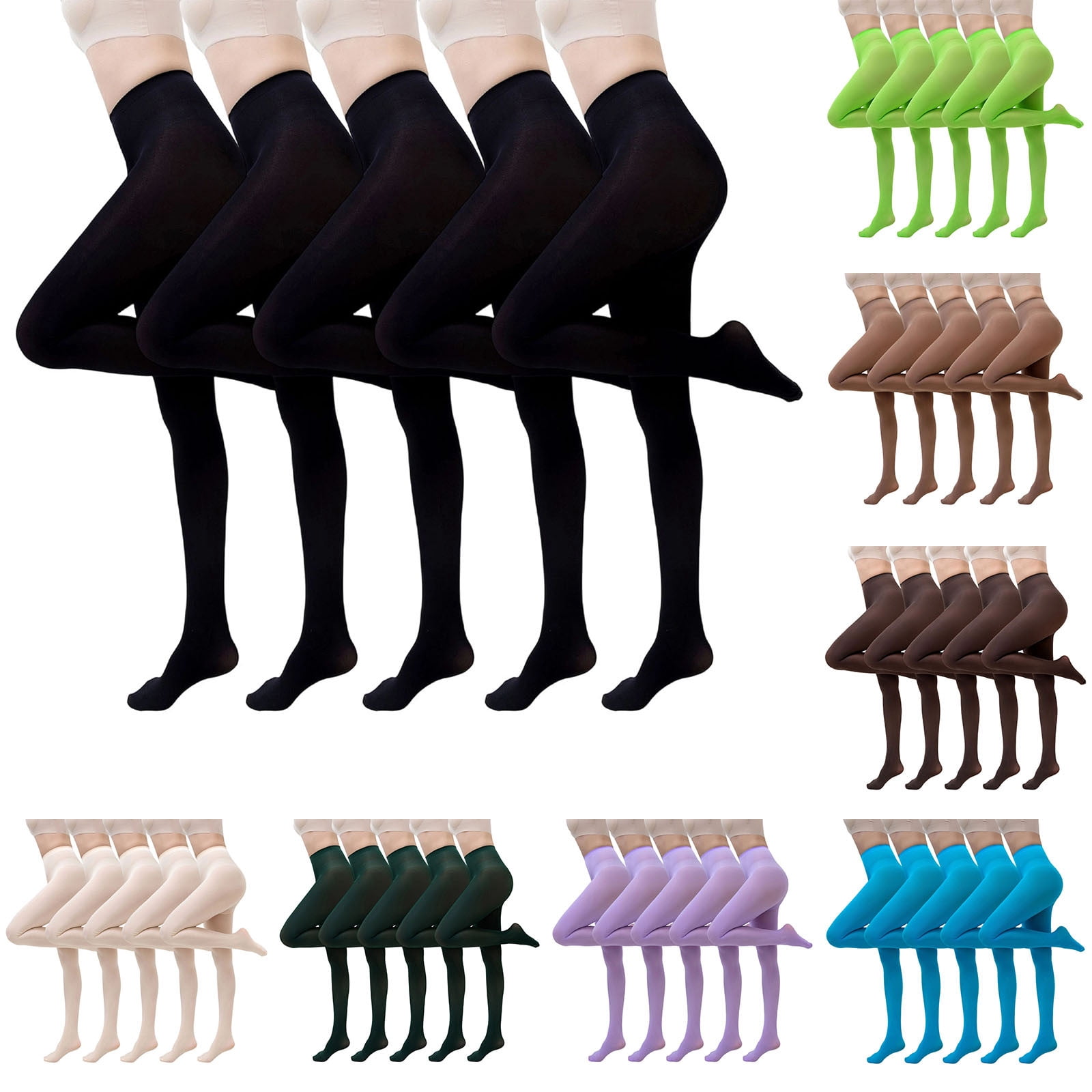 Meichang Women's Pantyhose 5 Pack Opaque Control Top High Waist Tights ...