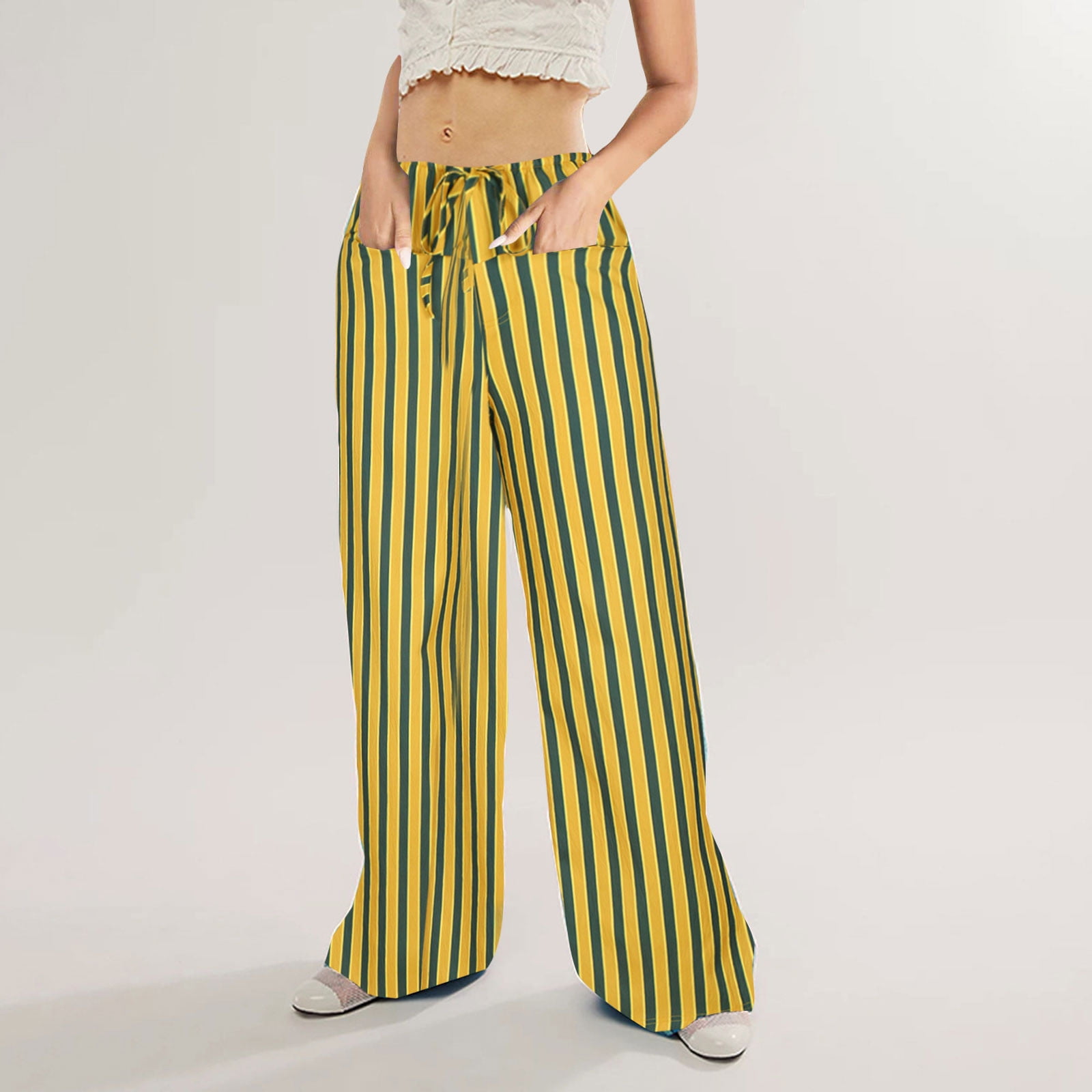 Meichang Women’s Striped Pants Elastic Waisted Drawstring Loose Fit ...