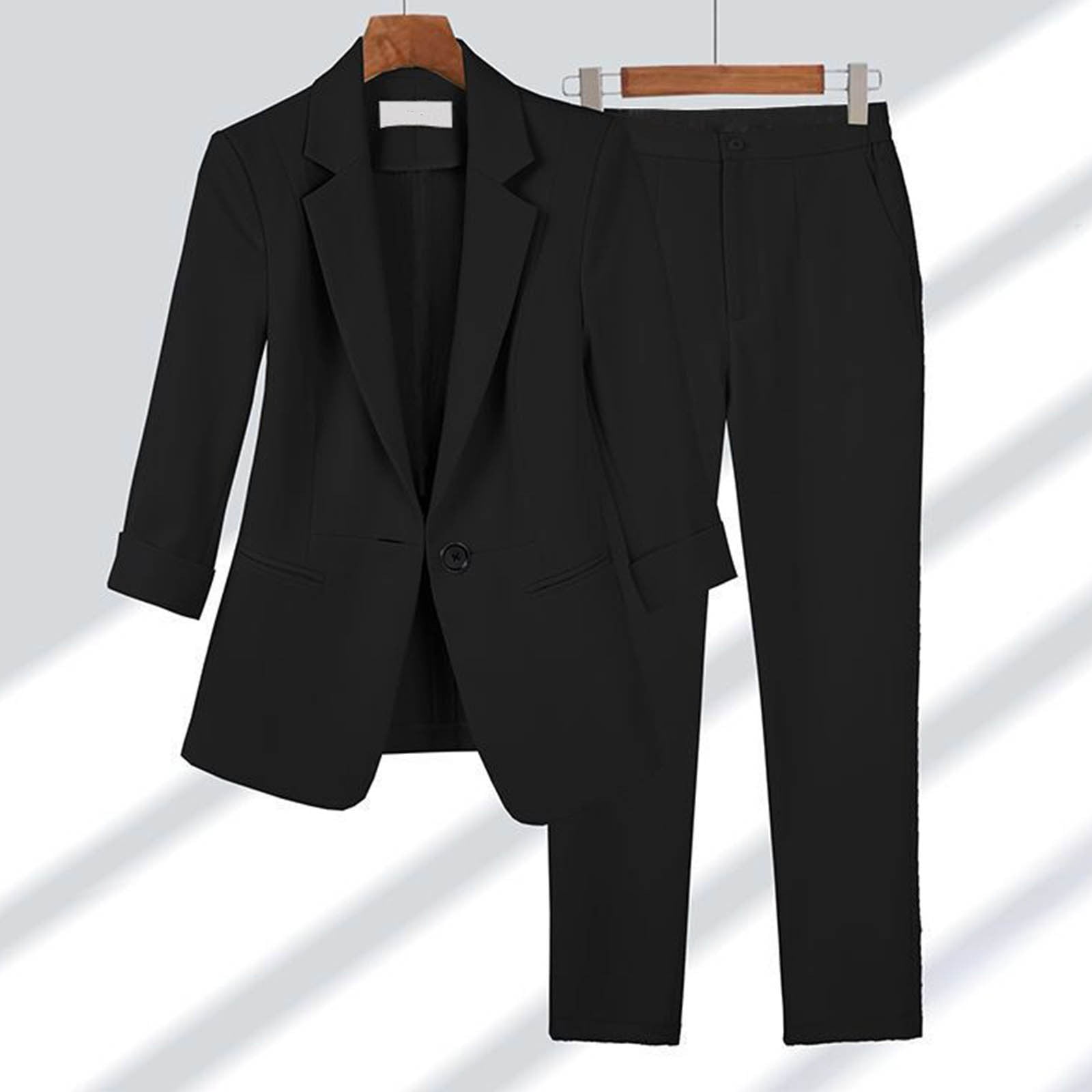 Meichang Women's Suits 2 Piece Long Sleeve Lapel Elegant Blazer Jacket ...