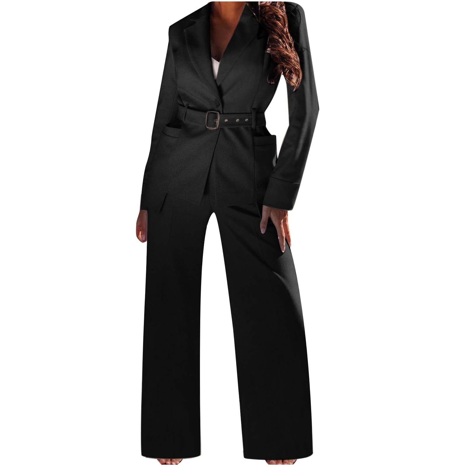 Meichang Women's Two Piece Outfit Casual Belt Long Sleeve Blazer And ...
