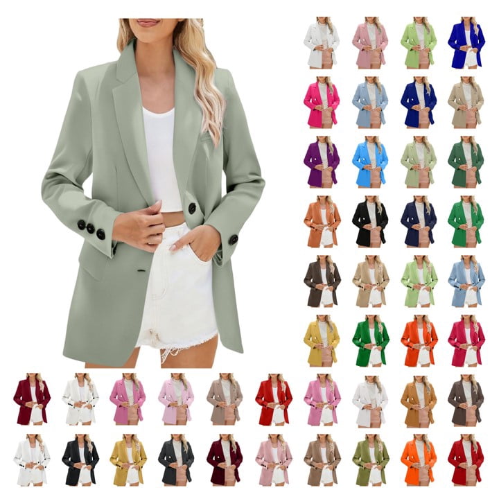 Meichang Womens Blazers for Work Casual Long Sleeve Button Lapel Open ...