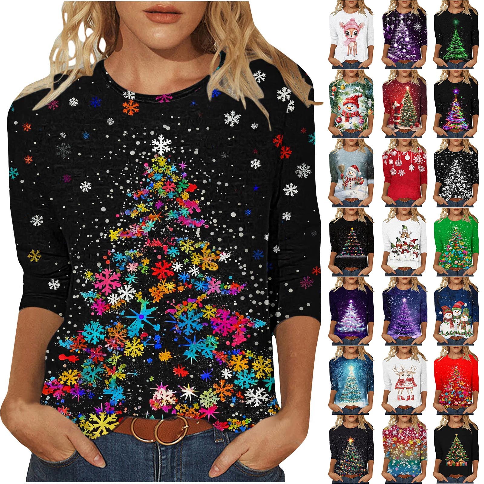 Meichang Womens Merry Christmas Tops Christmas Snowman Graphic T-Shirts ...