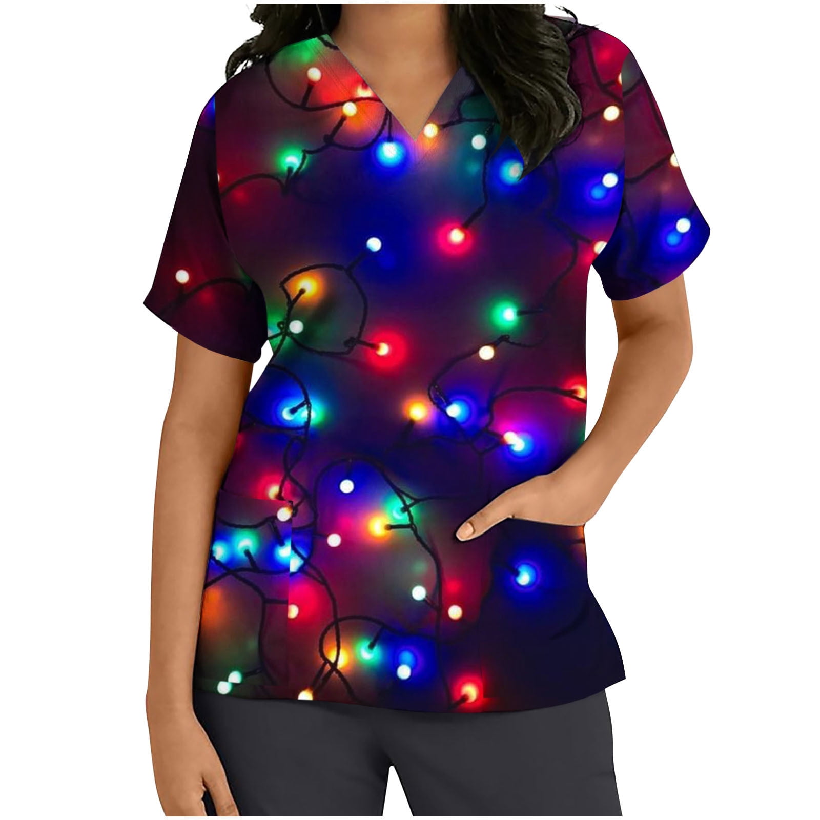 Meichang Womens Novelty Christmas Gifts Scrubs Merry Christmas Graphic ...