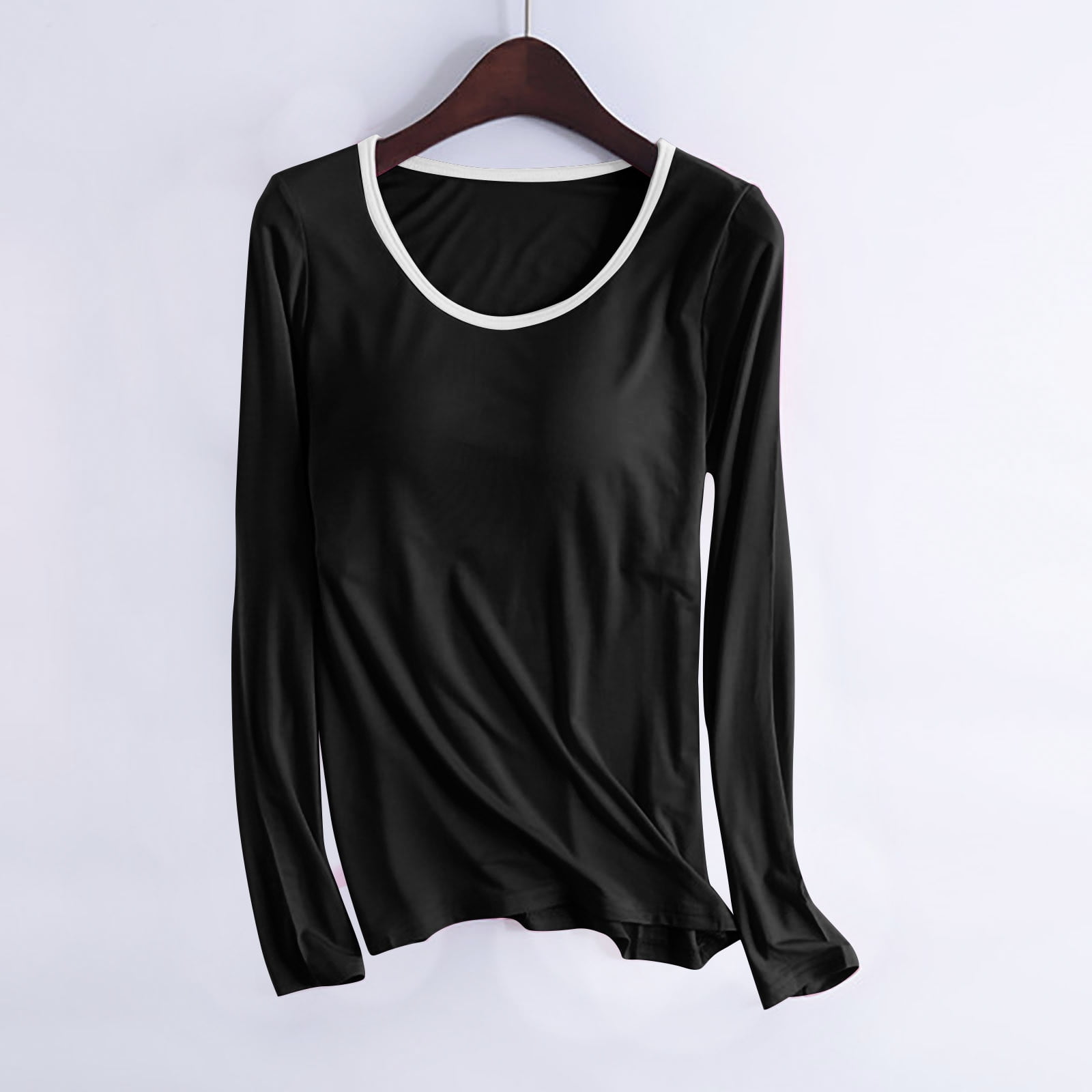 Meichang Womens Pajama Tops Plus Size Built in Bra Solid Long Sleeve ...