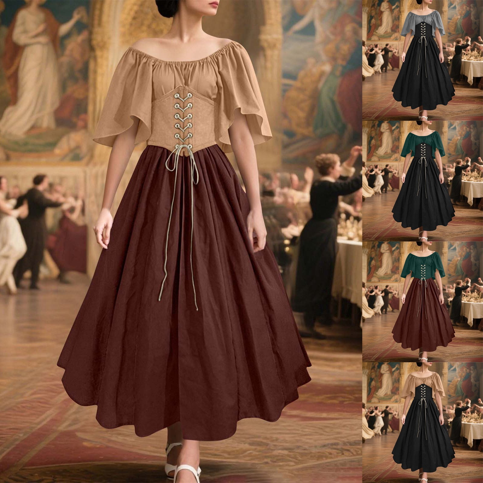 Meichang Womens Renaissance Dresses Medieval Irish Dresses with Corset ...