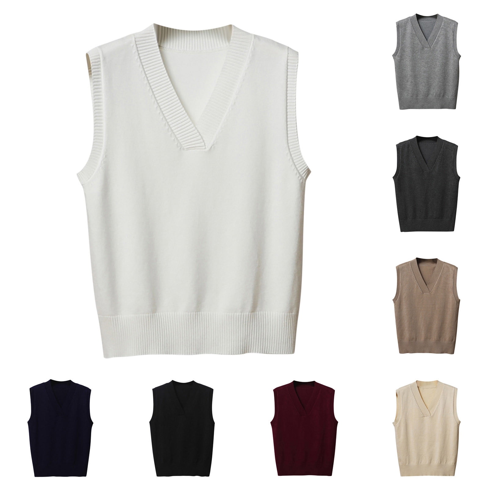 Meichang Womens V Neck Sweater Vest Oversized Sleeveless Knit Tops Fall ...