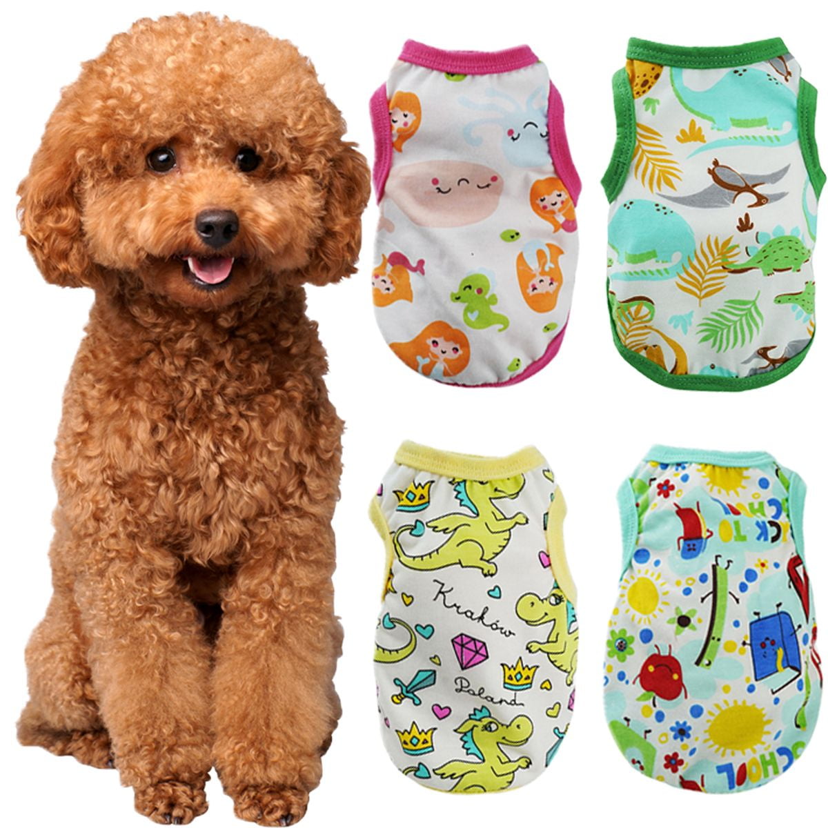 Meidiya 4 Packs Pet Shirts Printed Puppy Vest Shirts Dog Sweatshirt ...