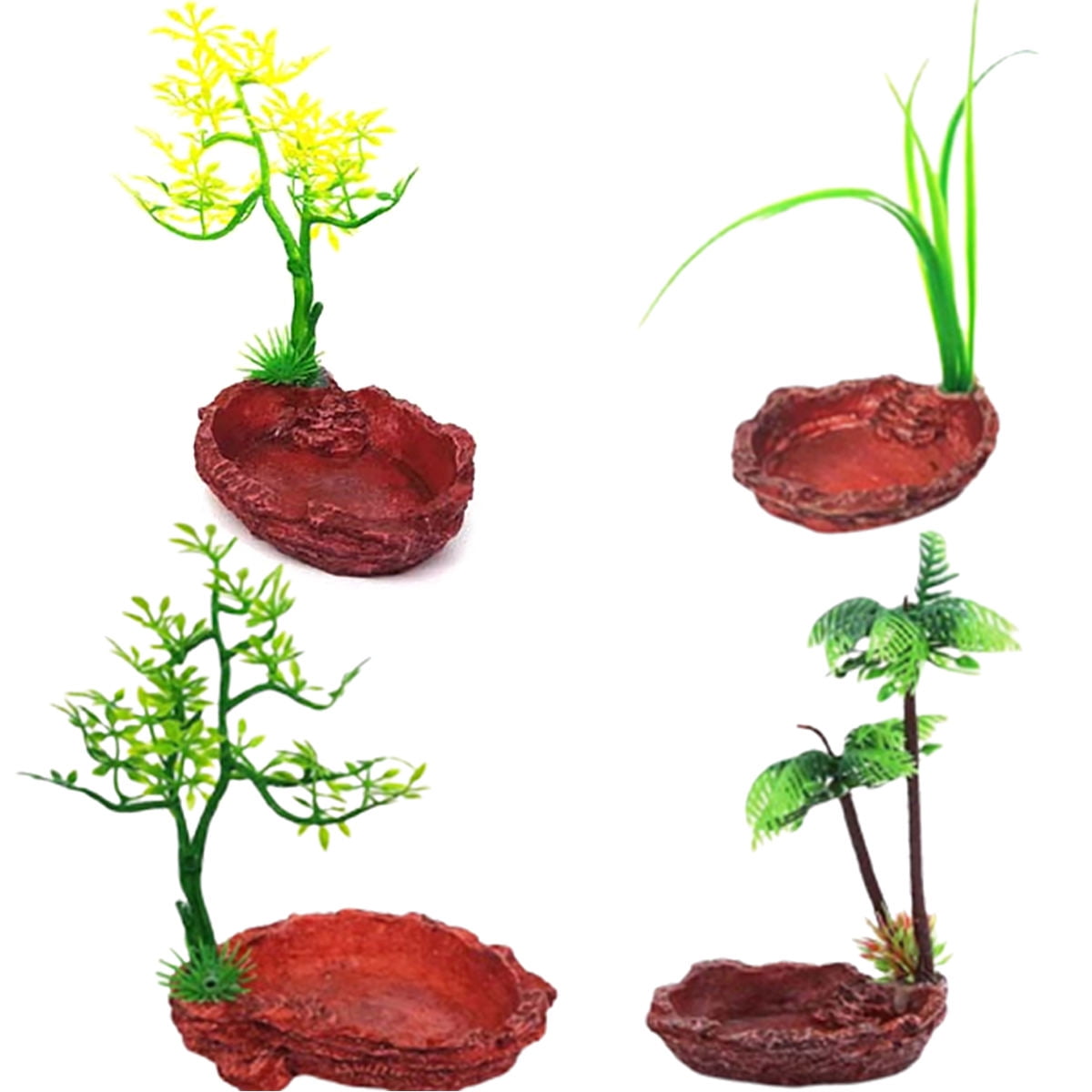 Meidiya 4 Pieces Tortoise Feeding Dish Resin Plants Reptile Food Water ...