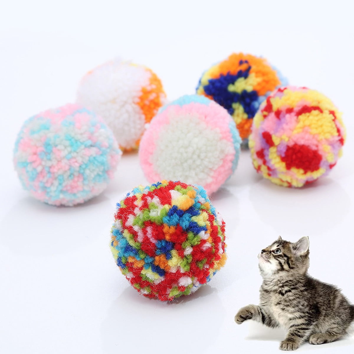 Meidiya 6Pcs Small Assorted Color Kitty Yarn Puffs Cat Toys,1.97" Cat ...