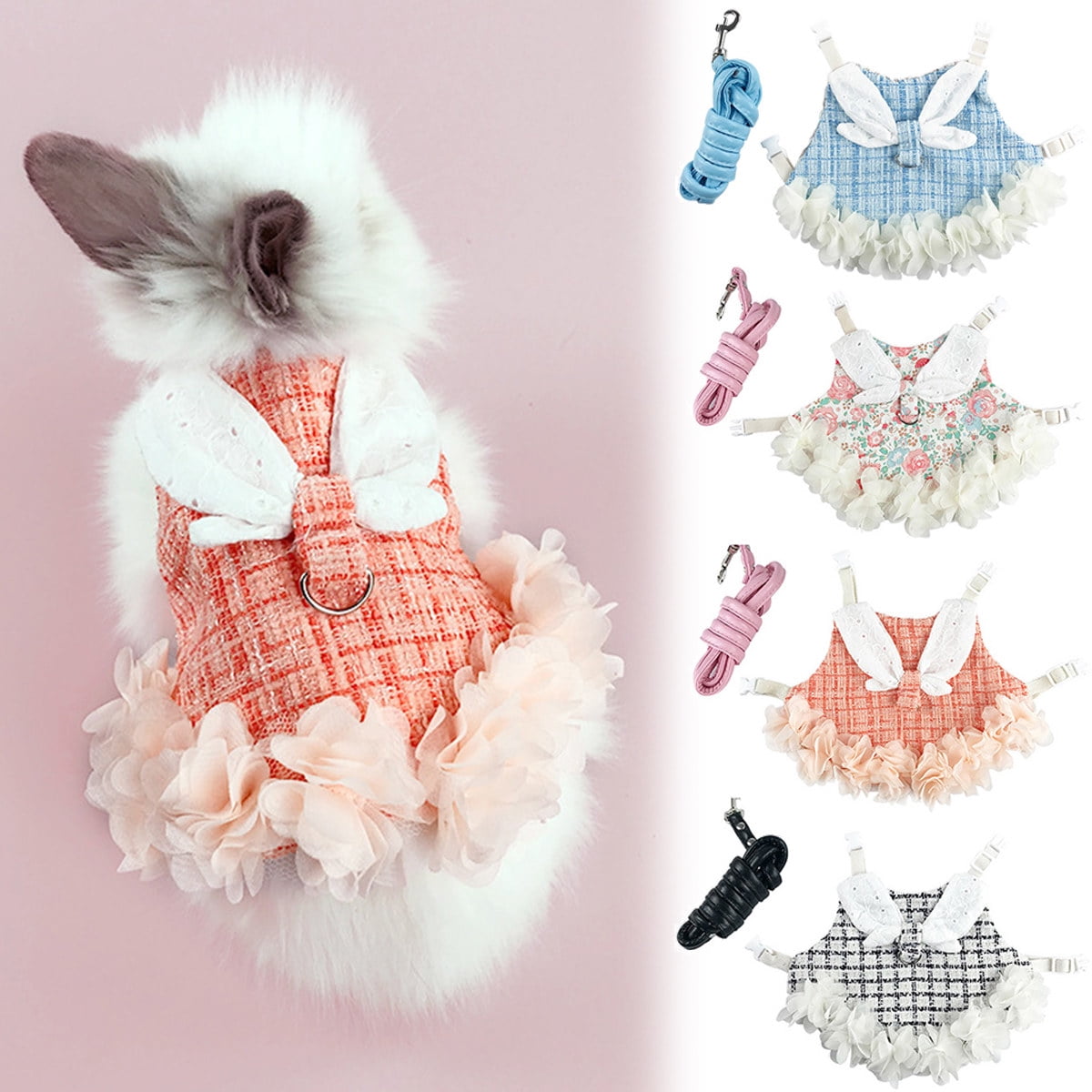Meidiya Adjustable Soft Cute Rabbit Clothes Plaid Small Pets Bowknot ...