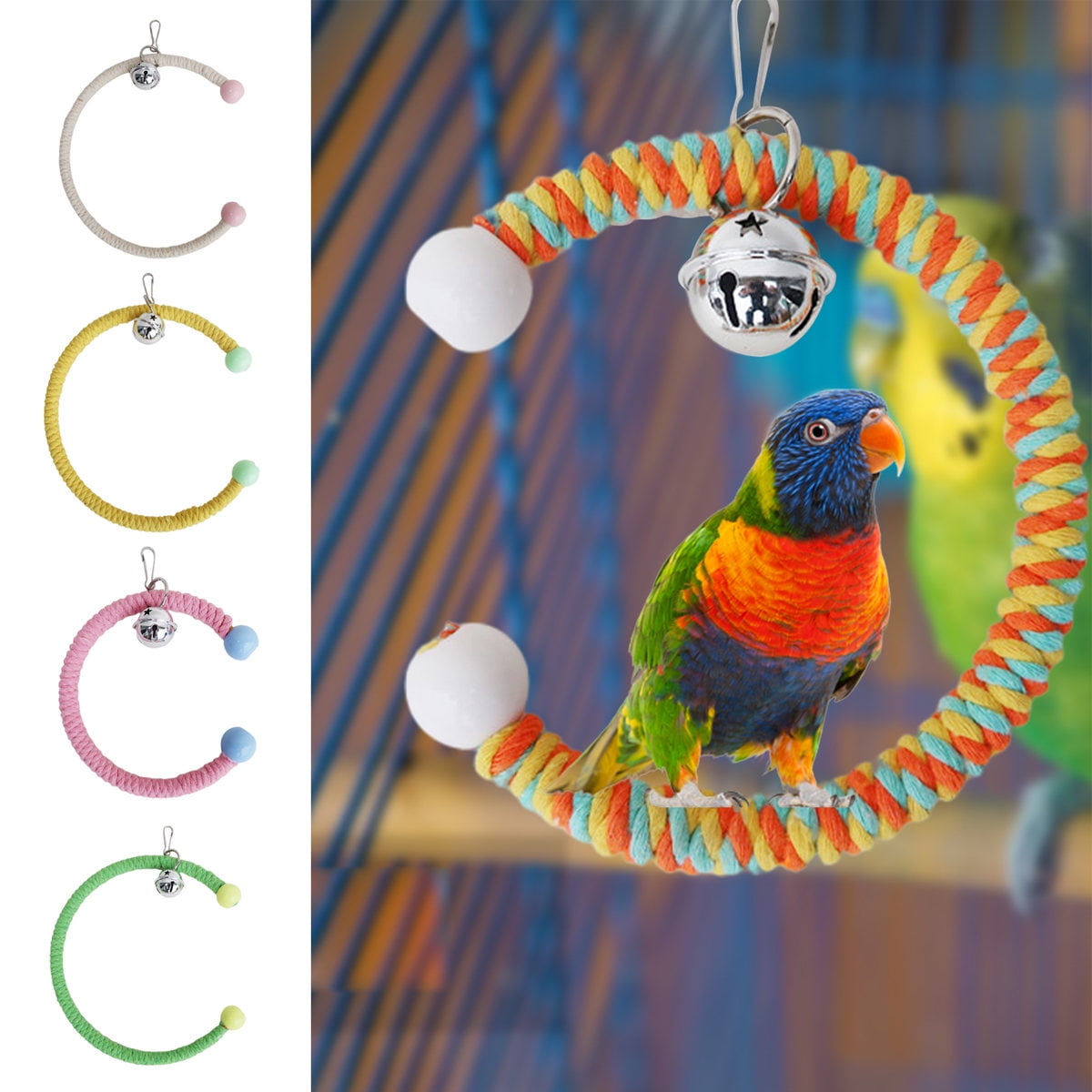 Meidiya Bird Swing Perch Cotton Rope Ring Toy for Parrot Budgie ...