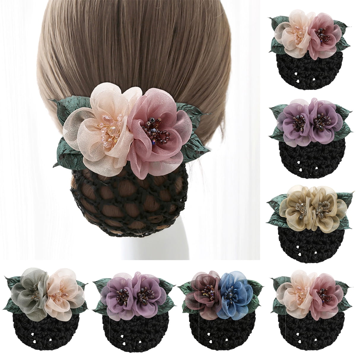 Meidiya Fashion Hair Snood Net Barrette Mesh Flower and Faux Pearl ...