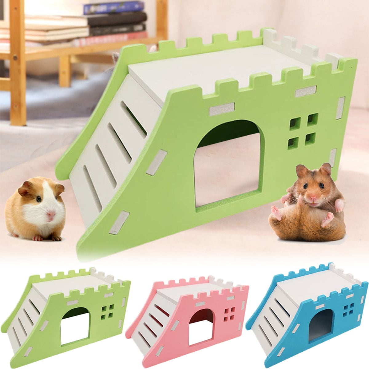 Meidiya Fun Hamsters House DIY Wooden Gerbil Hideout Rainbow Climbing ...
