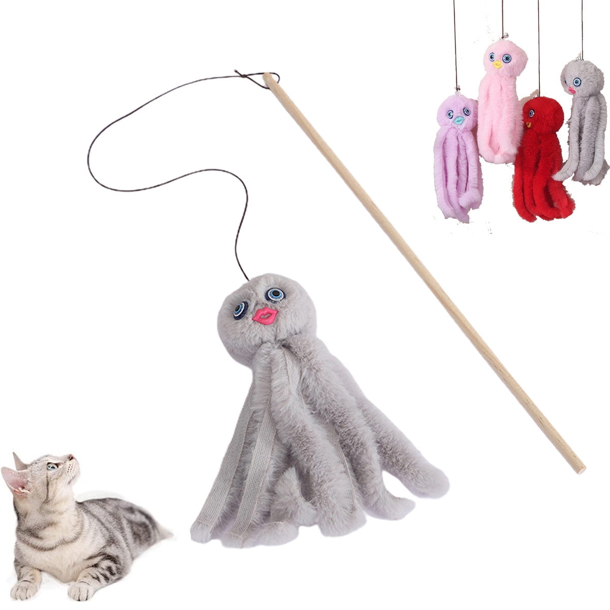 Meidiya Funny Plush Octopus Cat Teaser Toys,Cute Wooden Pole Colorful ...
