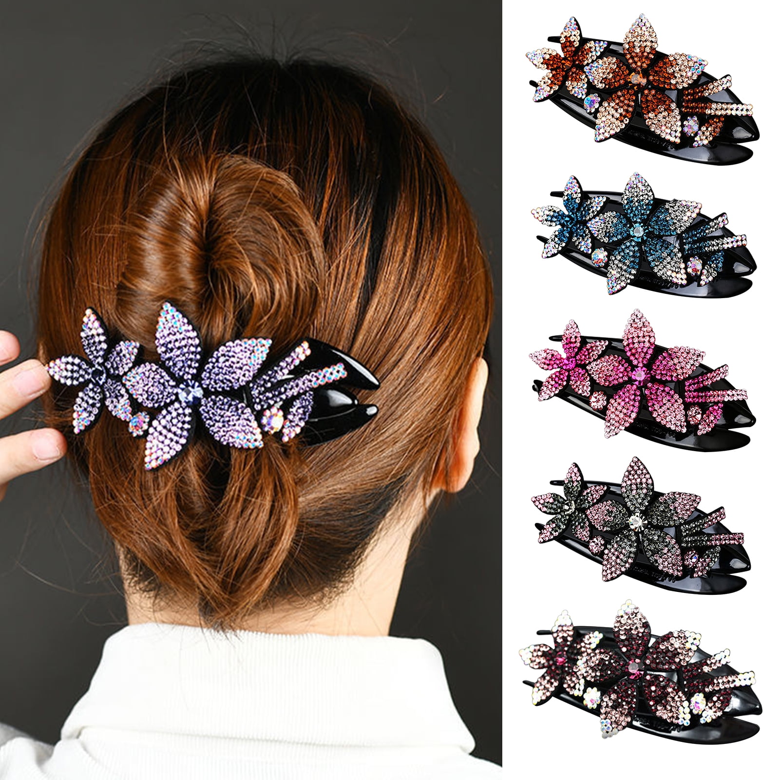 Meidiya Hair Barrettes for Women Crystal Rhinestones Hair Barrettes ...