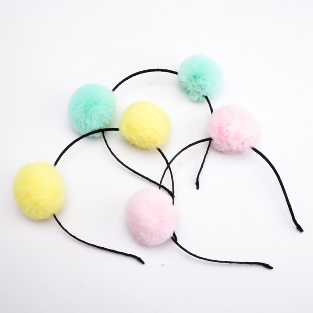 Meidiya Kids Girls Cute Plush Pom color Fuzzy Pom Pom Ball Hair Hoop ...