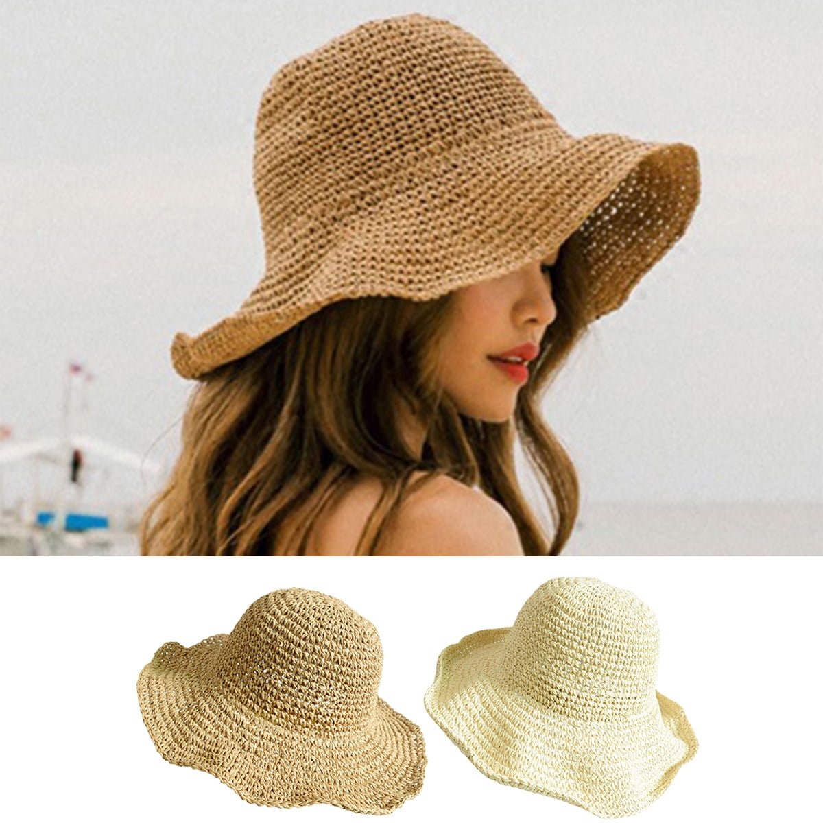 Meidiya Women Summer Beach Sun Hats Wide Brim Packable Sun Foldable ...