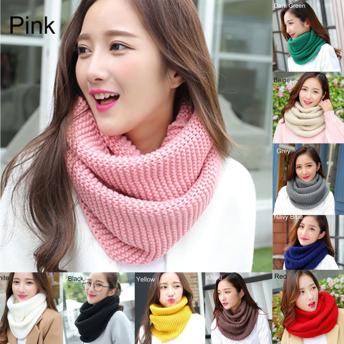 Meidiya Womens Winter Solid Color Thick Cable Knit Scarfs Chunky Soft ...