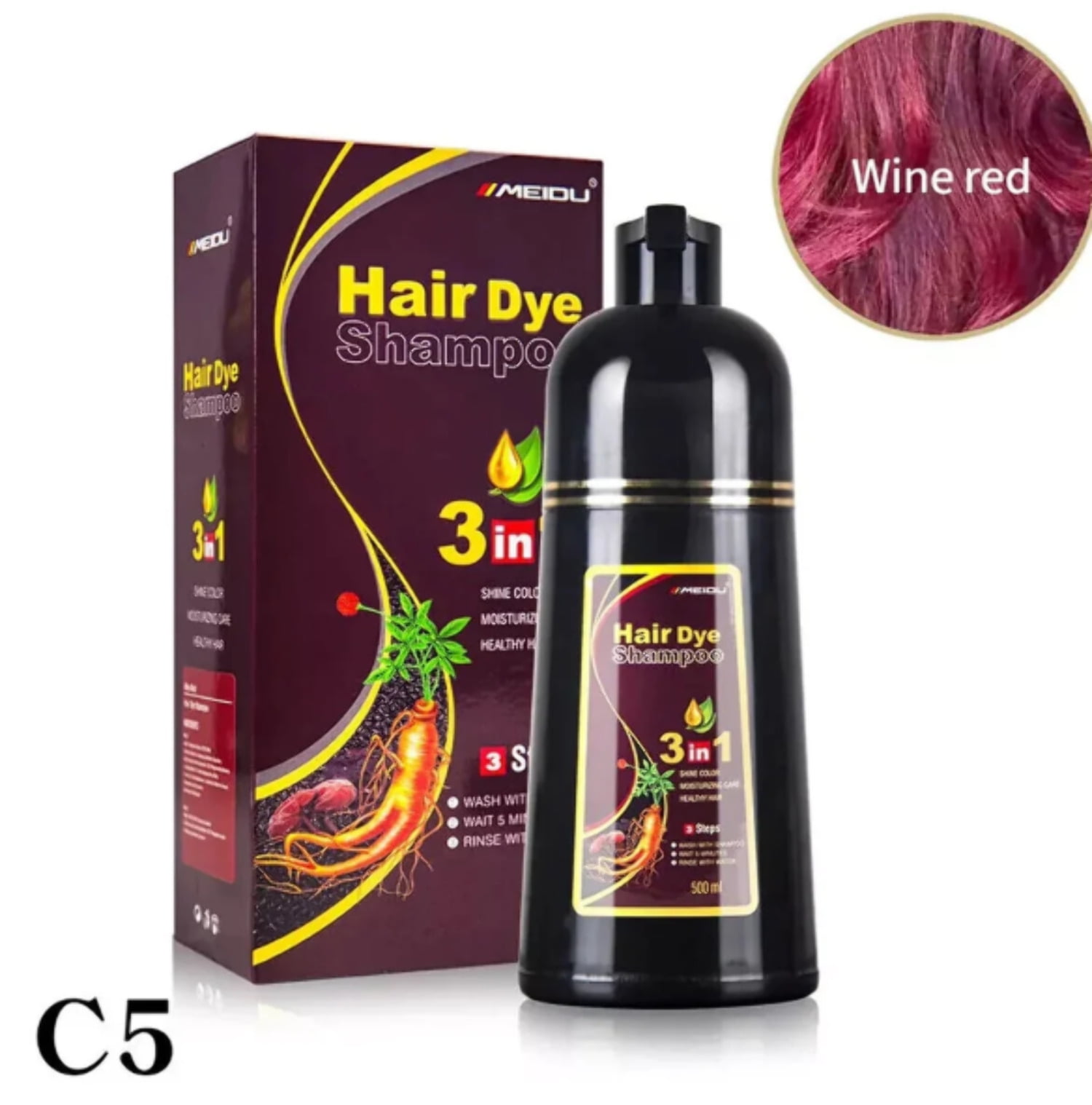 Meidu 3-in-1 Hair Dye Shampoo, Natural Chestnut Brown, 500ML, Covers ...