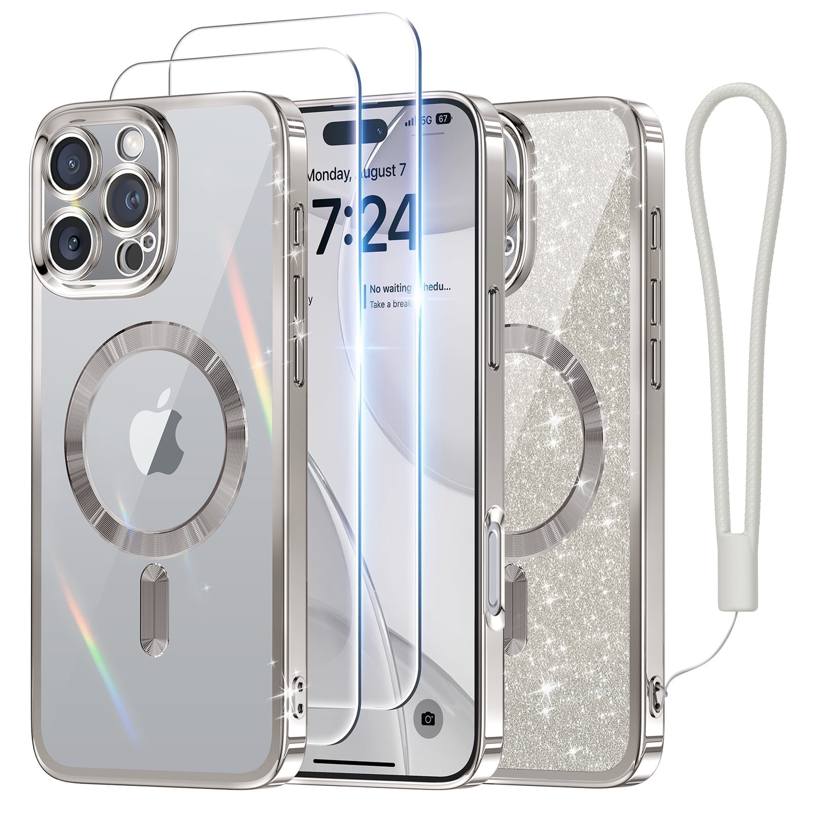 Meifigno Magnetic Case for iPhone 16 Pro Max 6.9 inch, with 2X Screen Protector, with Glitter ...
